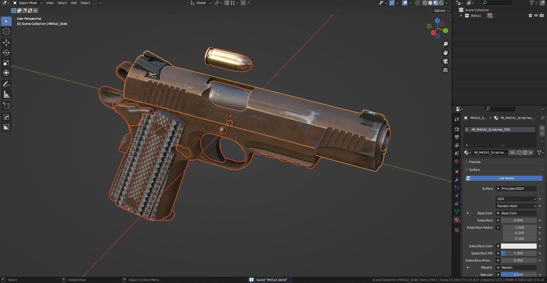 3D model COLT M45A1 1911 PISTOL VR / AR / low-poly | CGTrader