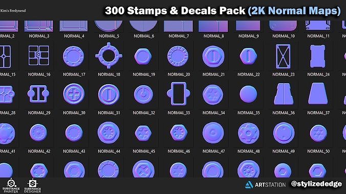 300 Substance Painter Stamp and Decals 2k normal maps Texture | CGTrader