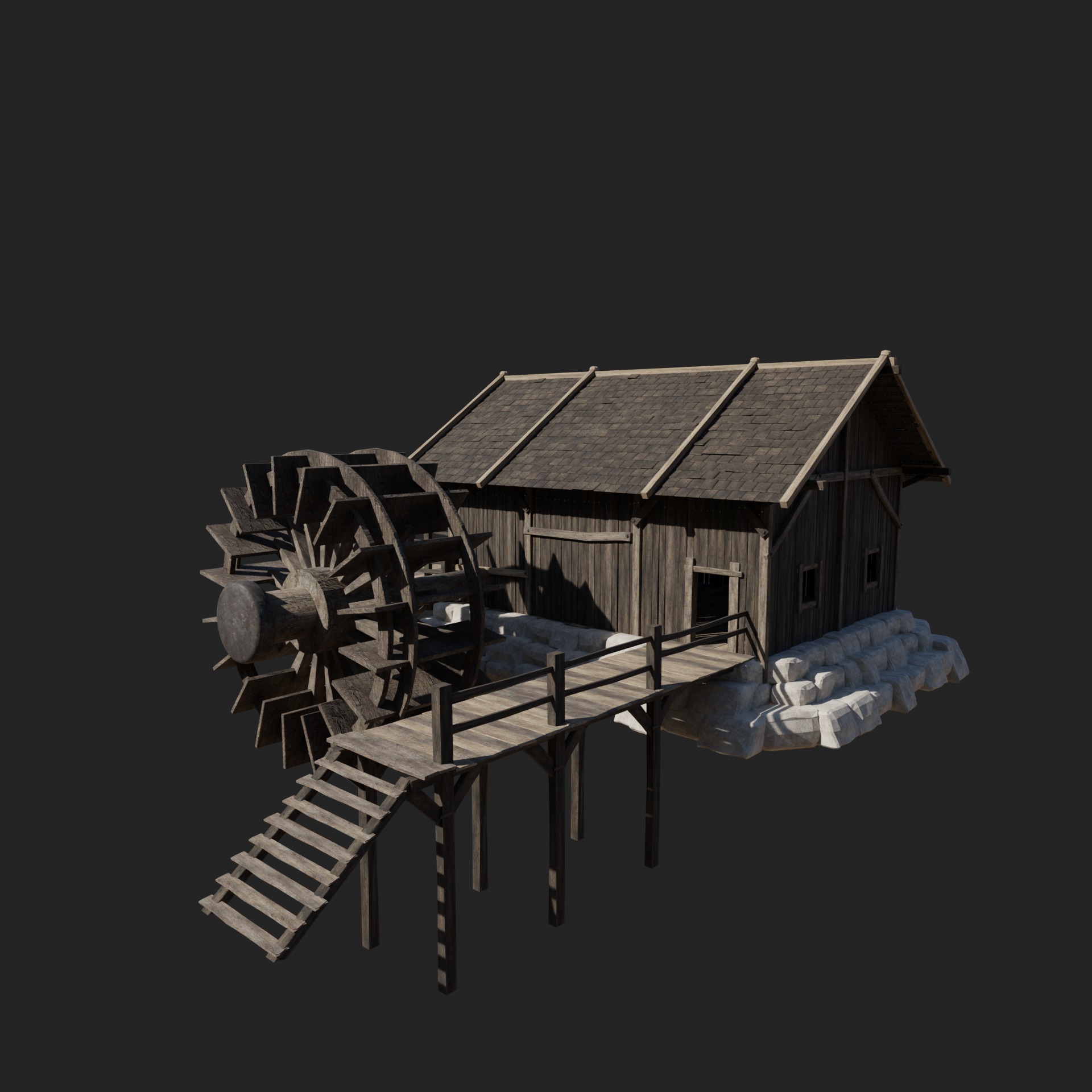 3D model MEDIEVAL MILL WINDMILL WATERMILL FANTASY BUILDING COLLECTION ...