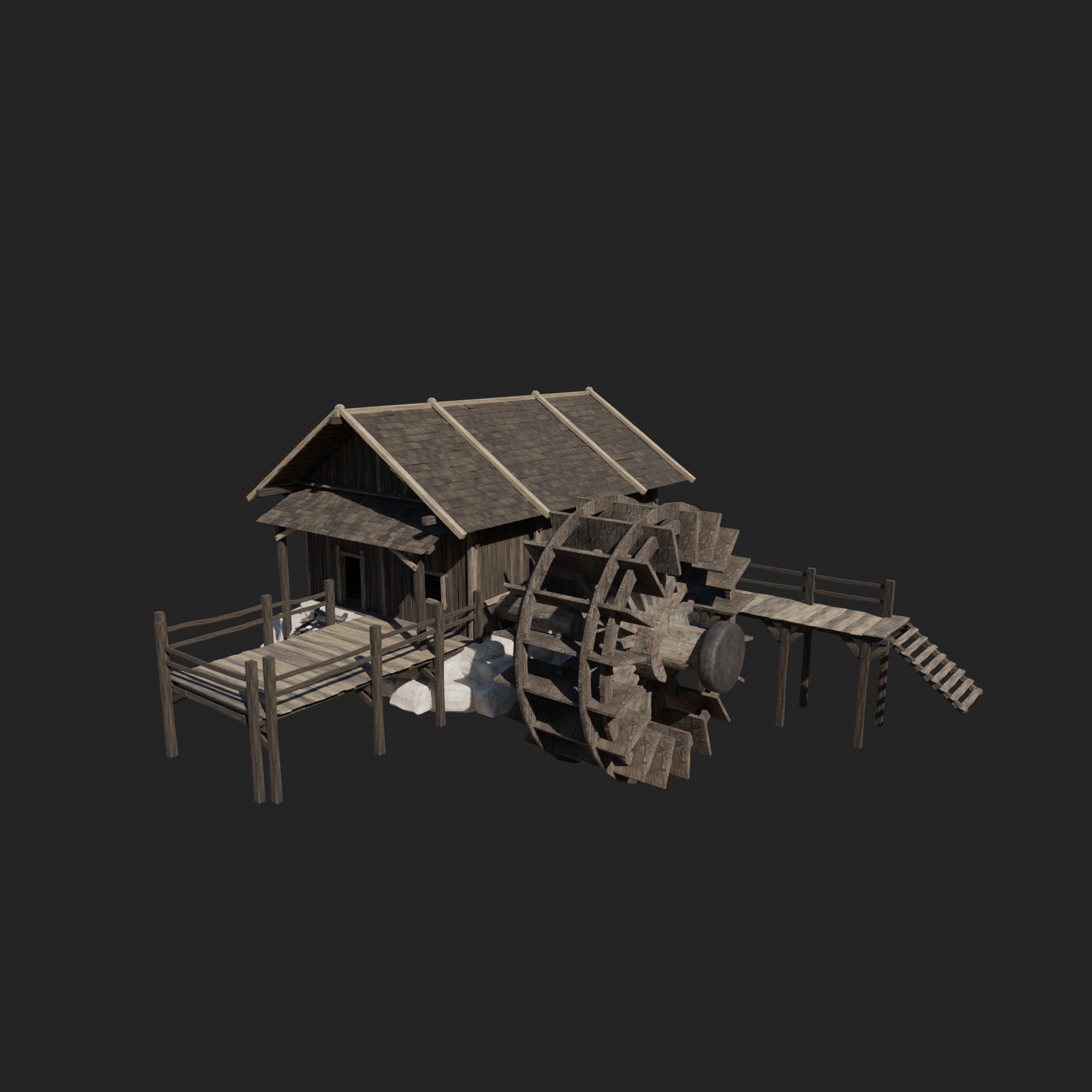 3D model MEDIEVAL MILL WINDMILL WATERMILL FANTASY BUILDING COLLECTION ...