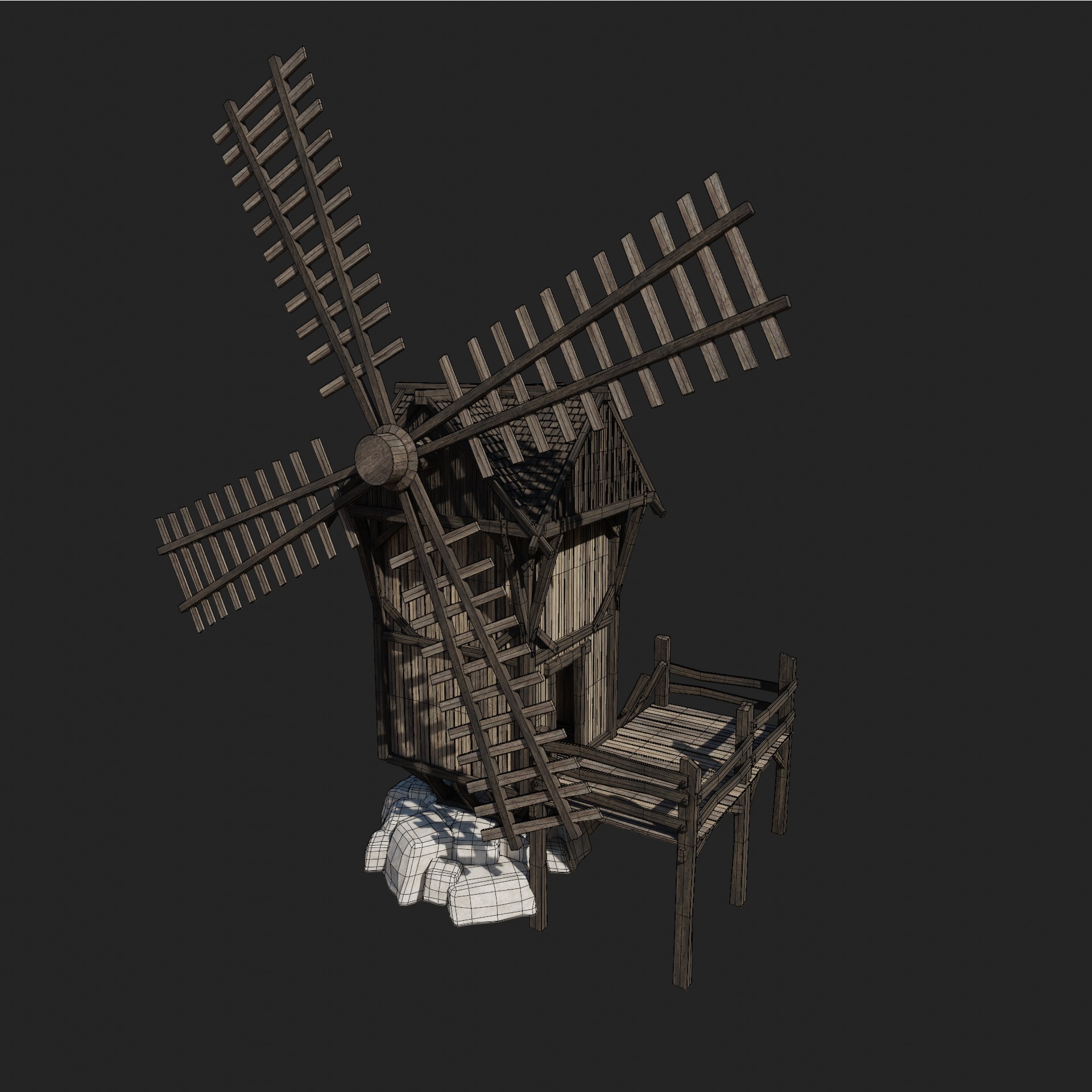 3D model MEDIEVAL MILL WINDMILL WATERMILL FANTASY BUILDING COLLECTION ...