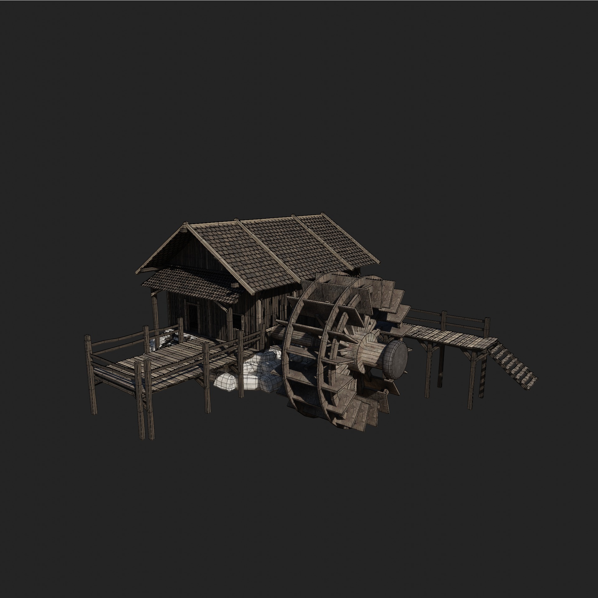 3D model MEDIEVAL MILL WINDMILL WATERMILL FANTASY BUILDING COLLECTION ...