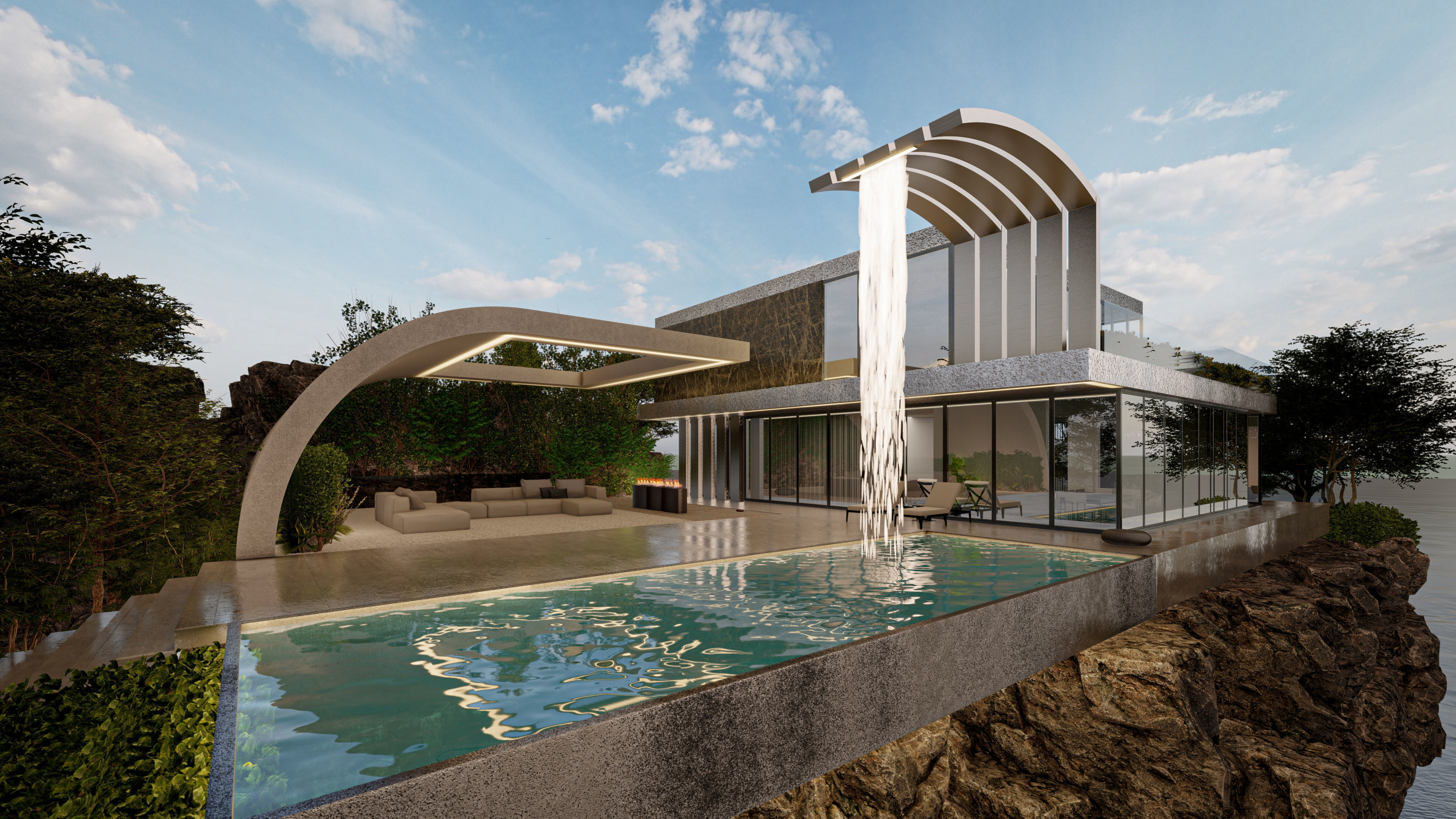Modern Luxury Cliffside Villa Exterior - Lumion Scene 3D model animated ...