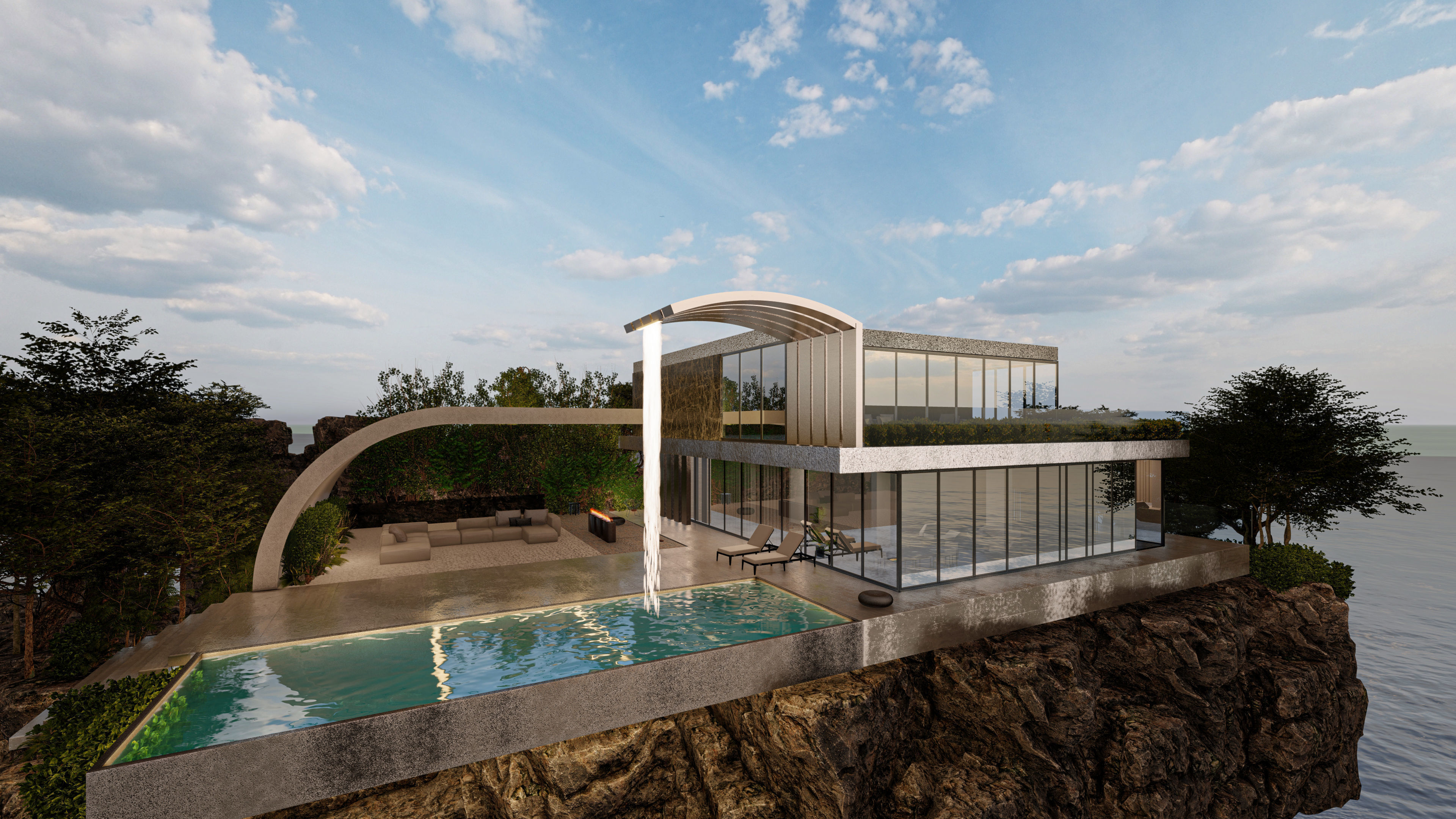 Modern Luxury Cliffside Villa Exterior - Lumion Scene 3D model animated ...