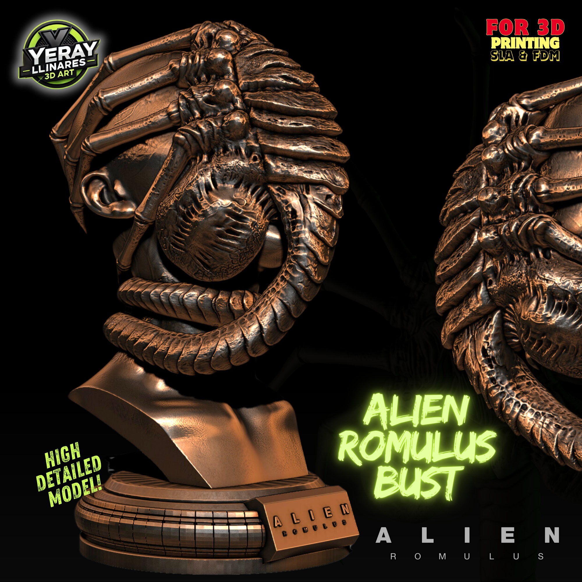 Human Bust with Facehugger Tribute to Alien Romulus 3D model 3D printable | CGTrader