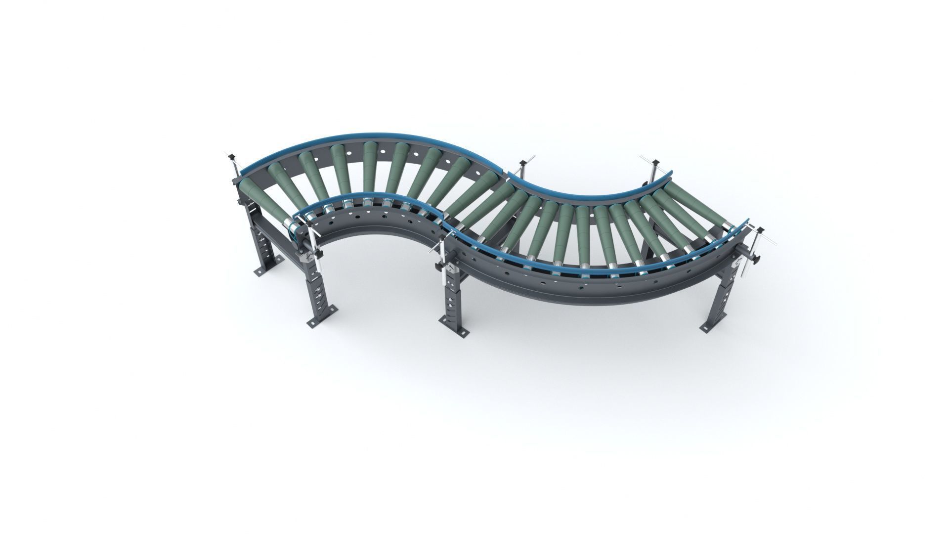Curved Roller Conveyor Adjustable and Rigged 3D model animated rigged ...