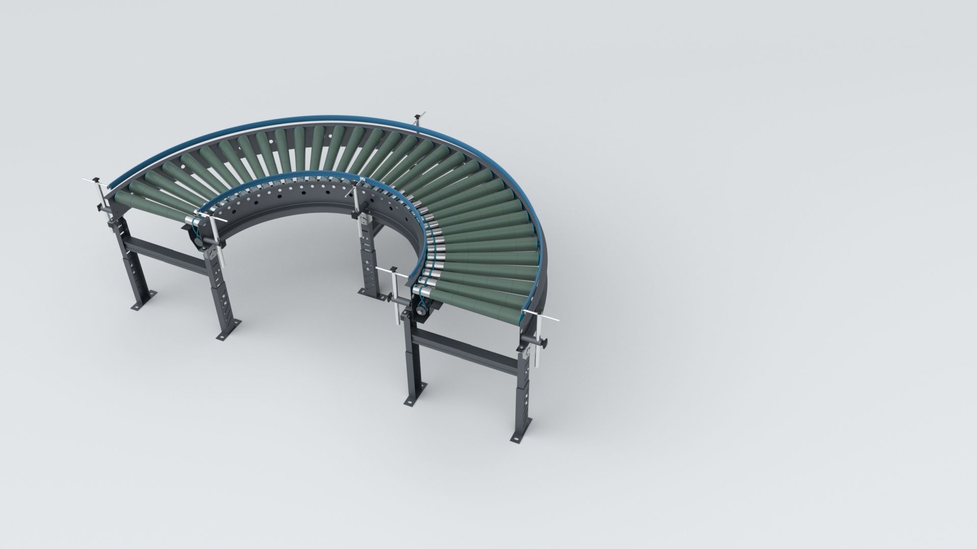 Curved Roller Conveyor Adjustable and Rigged 3D model animated rigged ...