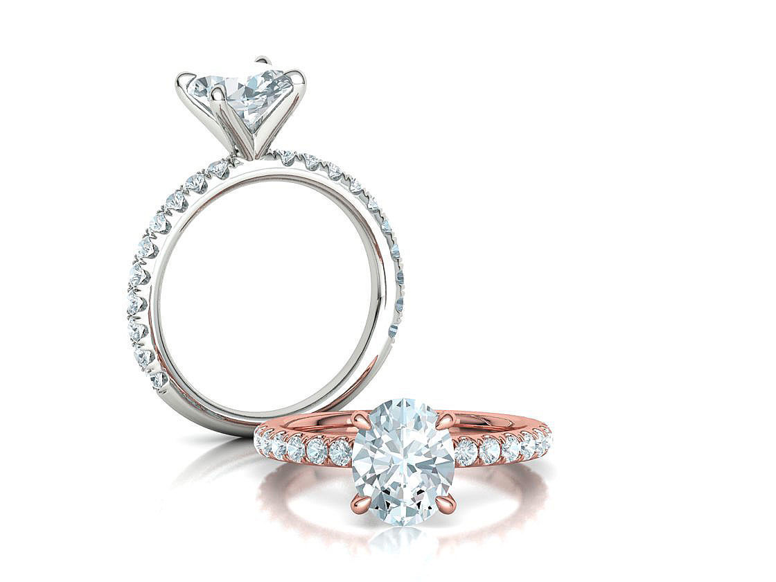 10x8 Oval Stone Solitaire Engagement Ring pave setting 4prong 3D model ...