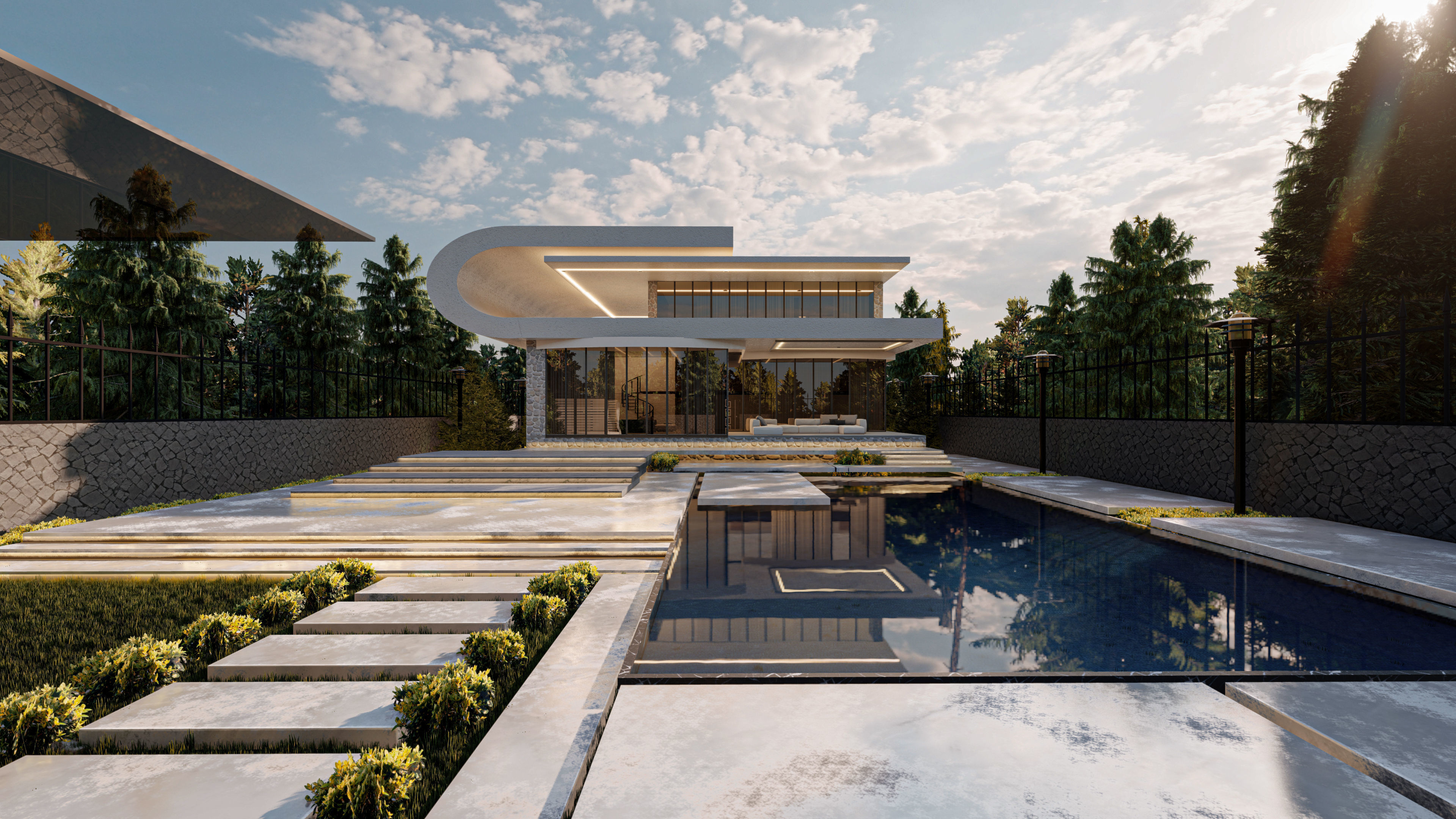 Modern Luxury Villa with Curved Facade - Lumion Scene 3D model | CGTrader