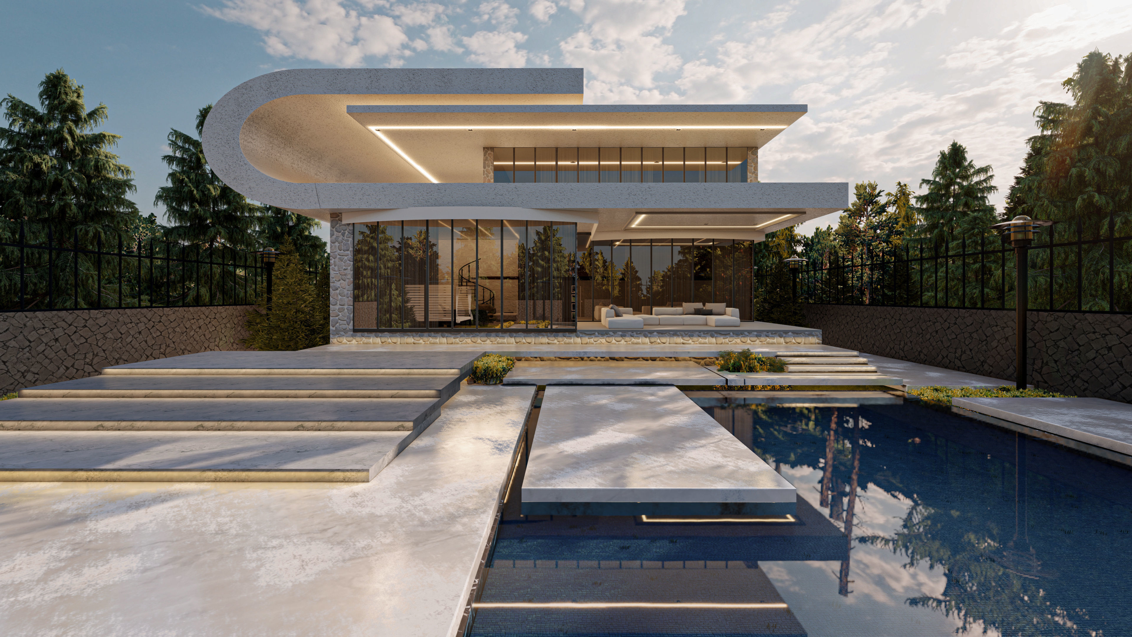 Modern Luxury Villa with Curved Facade - Lumion Scene 3D model | CGTrader