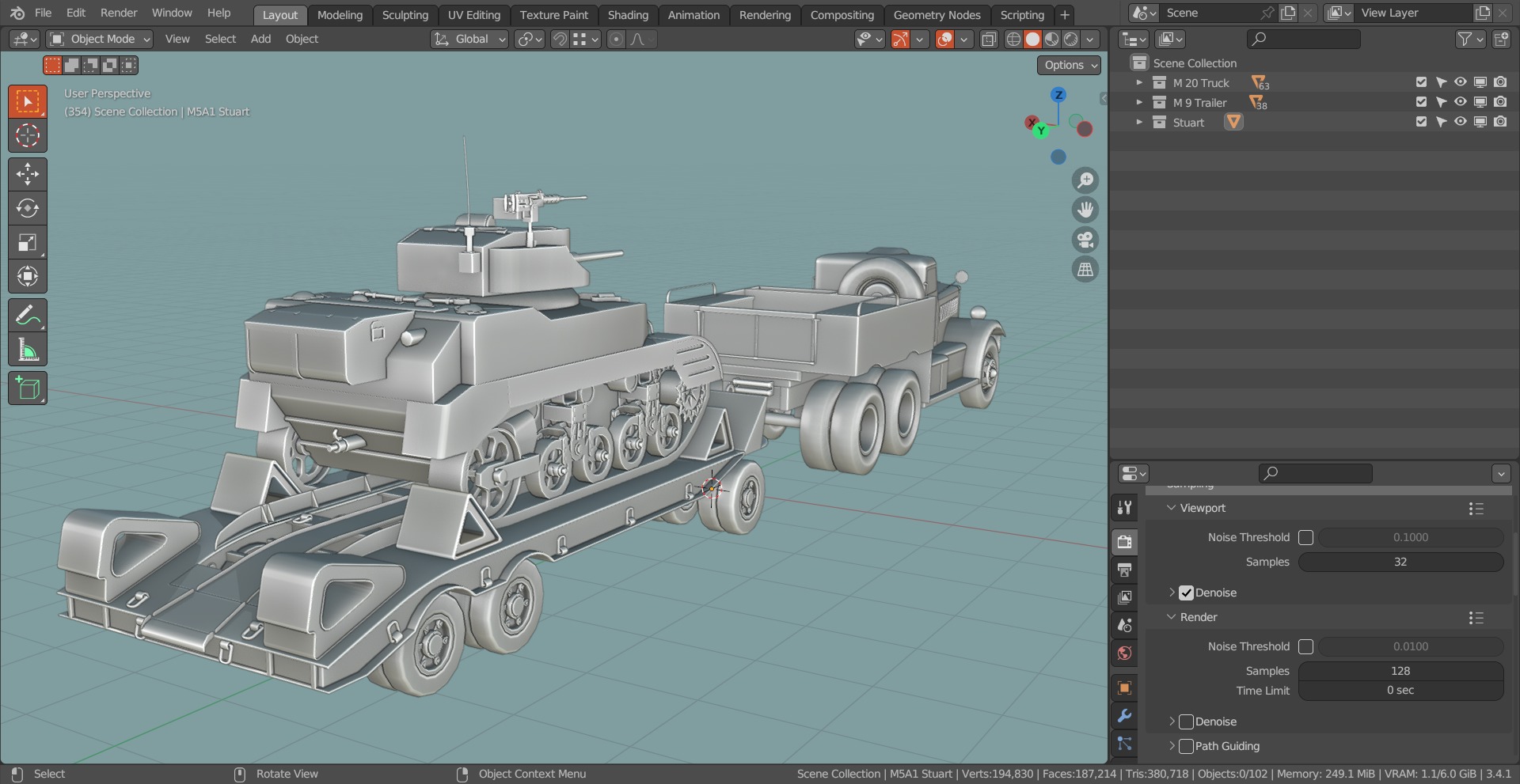 3D model M19 Tank Transporter-Stuart Tank Base Mesh Model VR / AR / low ...