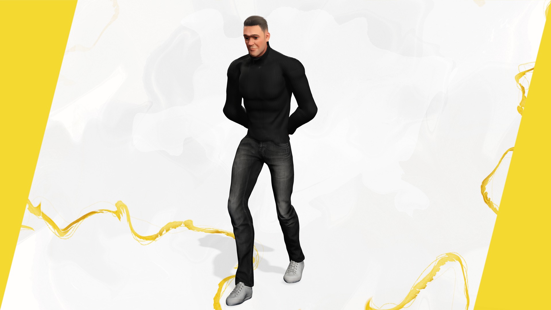 3D model casual male turtle-neck cartoon semi Realistic VR / AR / low ...