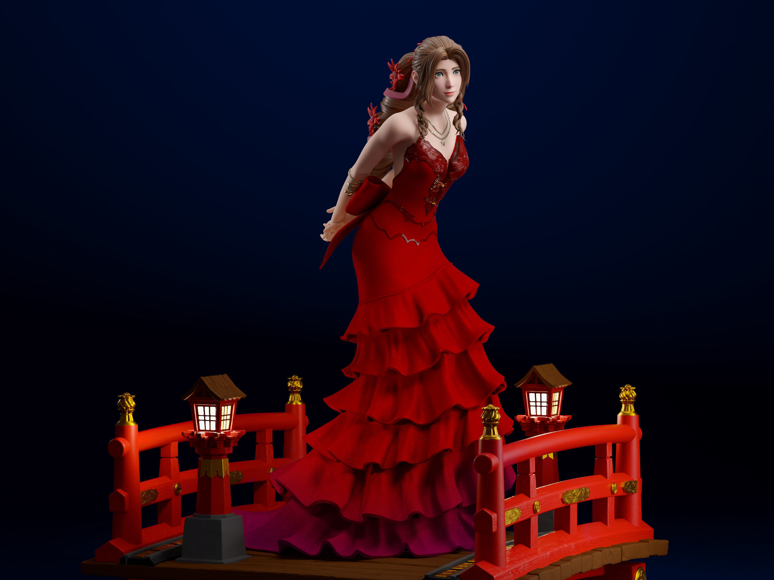 Aerith Gainsborough Sexy Red Dress - Final Fantasy VII 3D model 3D ...
