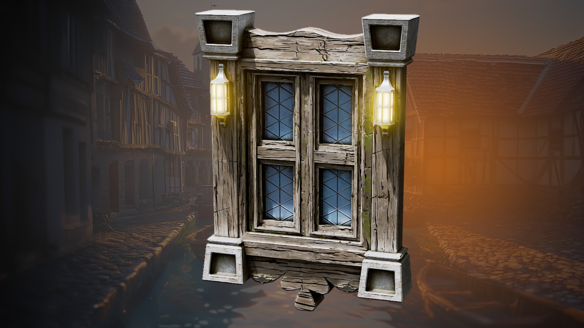 3D model Fantasy Medieval Stylized Window Castle Wood Glass with ...