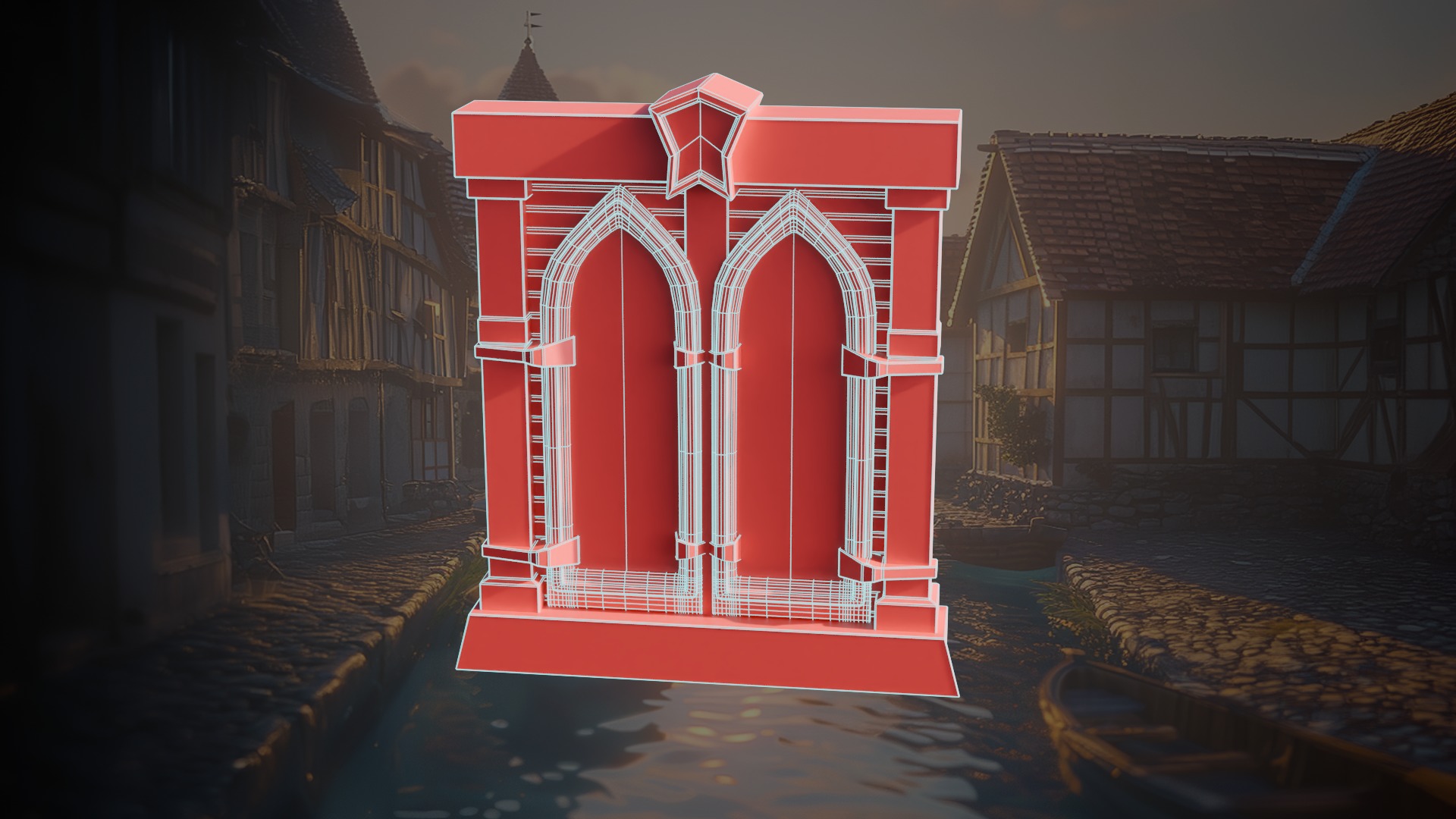 Fantasy Medieval Stylized Window - Dual Arched Frame with Stone 3D ...