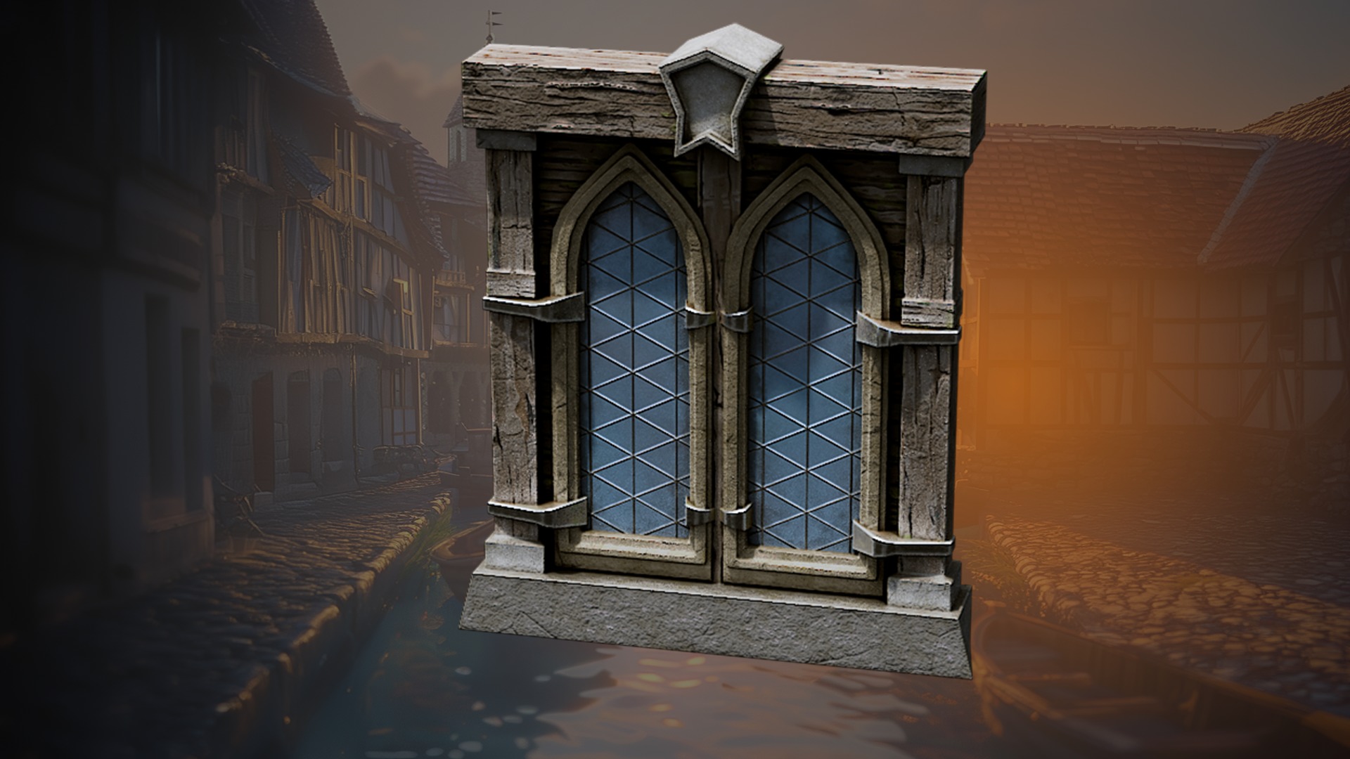 Fantasy Medieval Stylized Window - Dual Arched Frame with Stone 3D ...