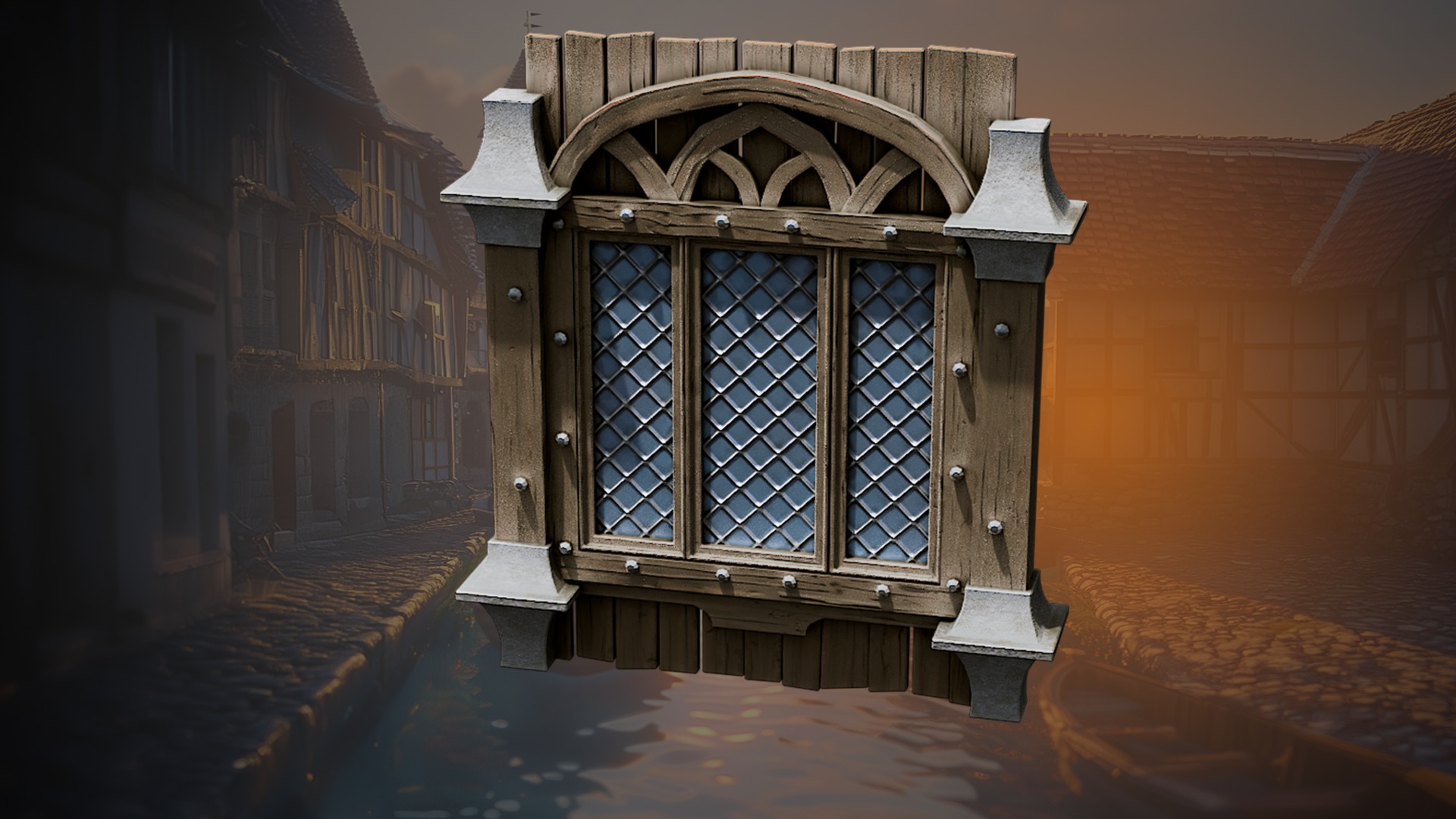 Fantasy Medieval Stylized Window - Arched Stone and Wood Frame 3D model ...