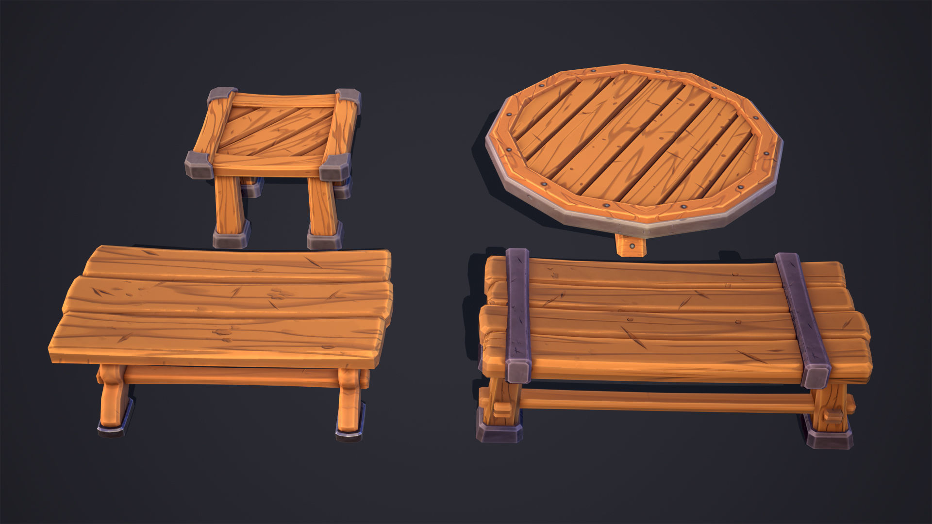3D model Stylized Tables - Gameready and Lowpoly Prop Set VR / AR / low ...