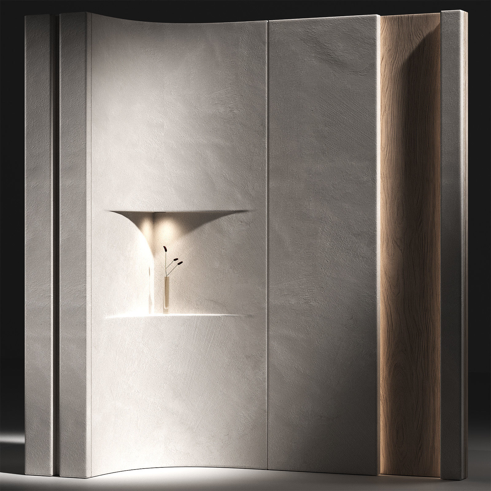 Corner wall section Plaster and wood niche partition 3D model | CGTrader