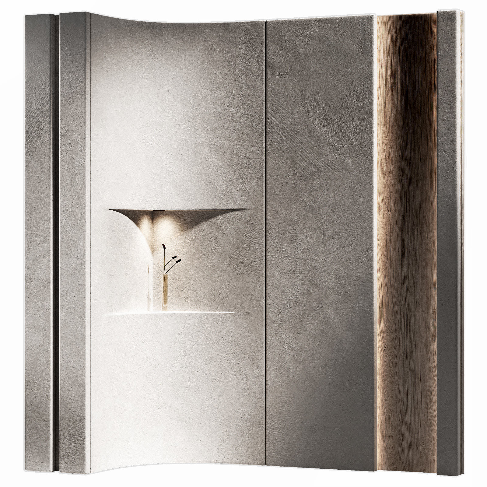Corner wall section Plaster and wood niche partition 3D model | CGTrader
