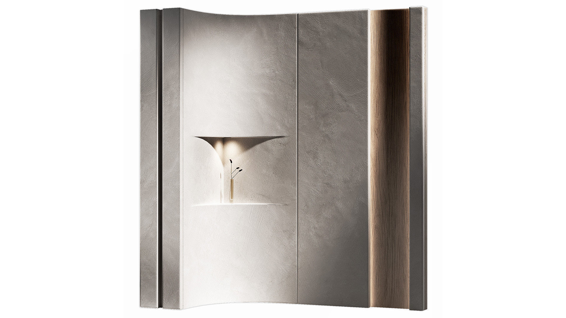 Corner wall section Plaster and wood niche partition 3D model | CGTrader
