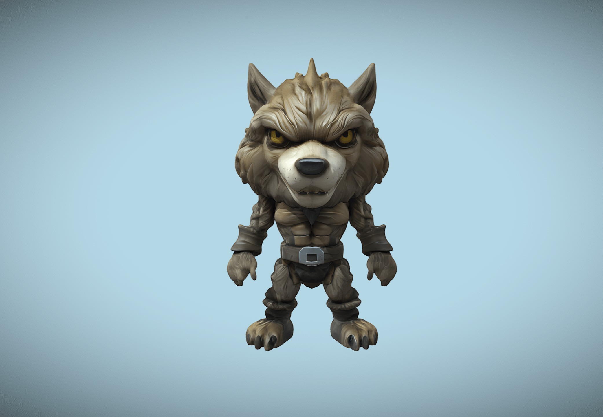 High Poly Mini Chibi Werewolf Character Muscular Build 3D model | CGTrader