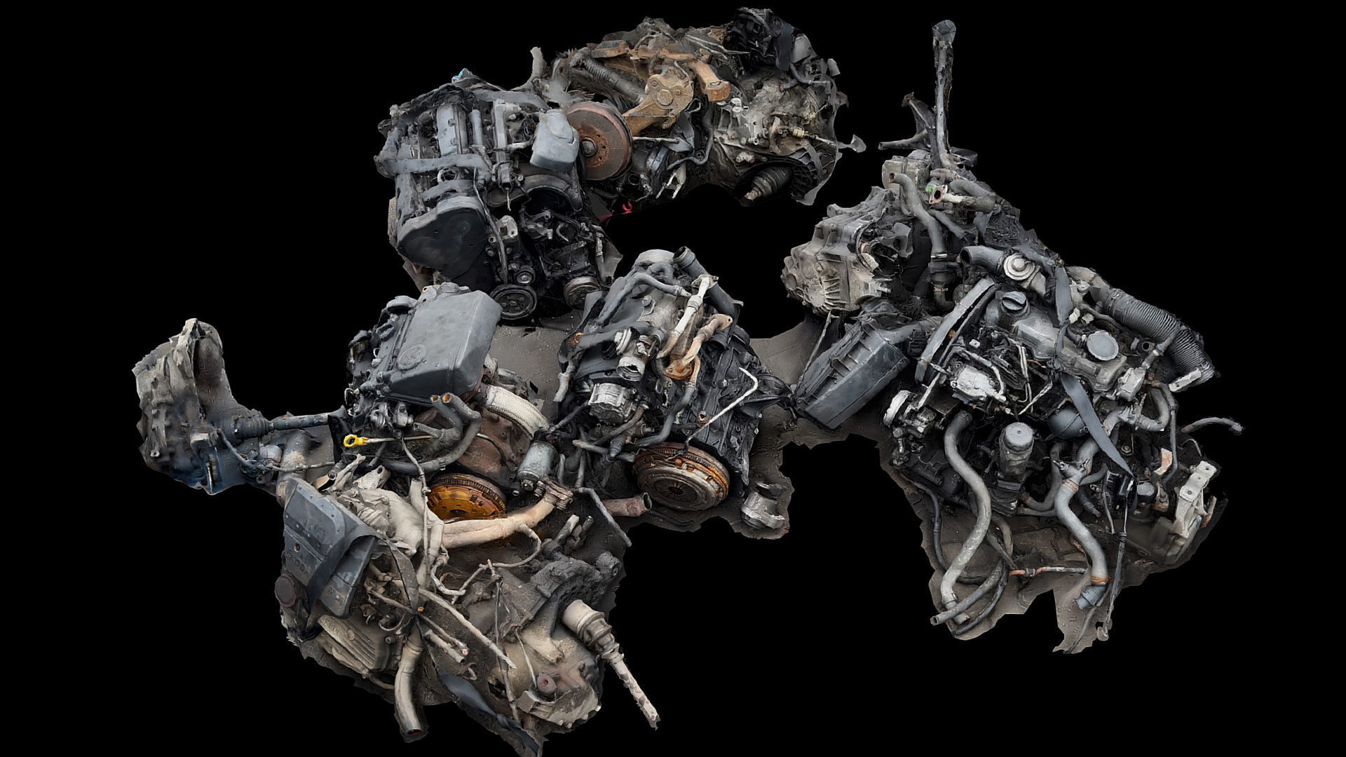 3D model destroyed car engines part3 ground photogrammetry VR / AR ...