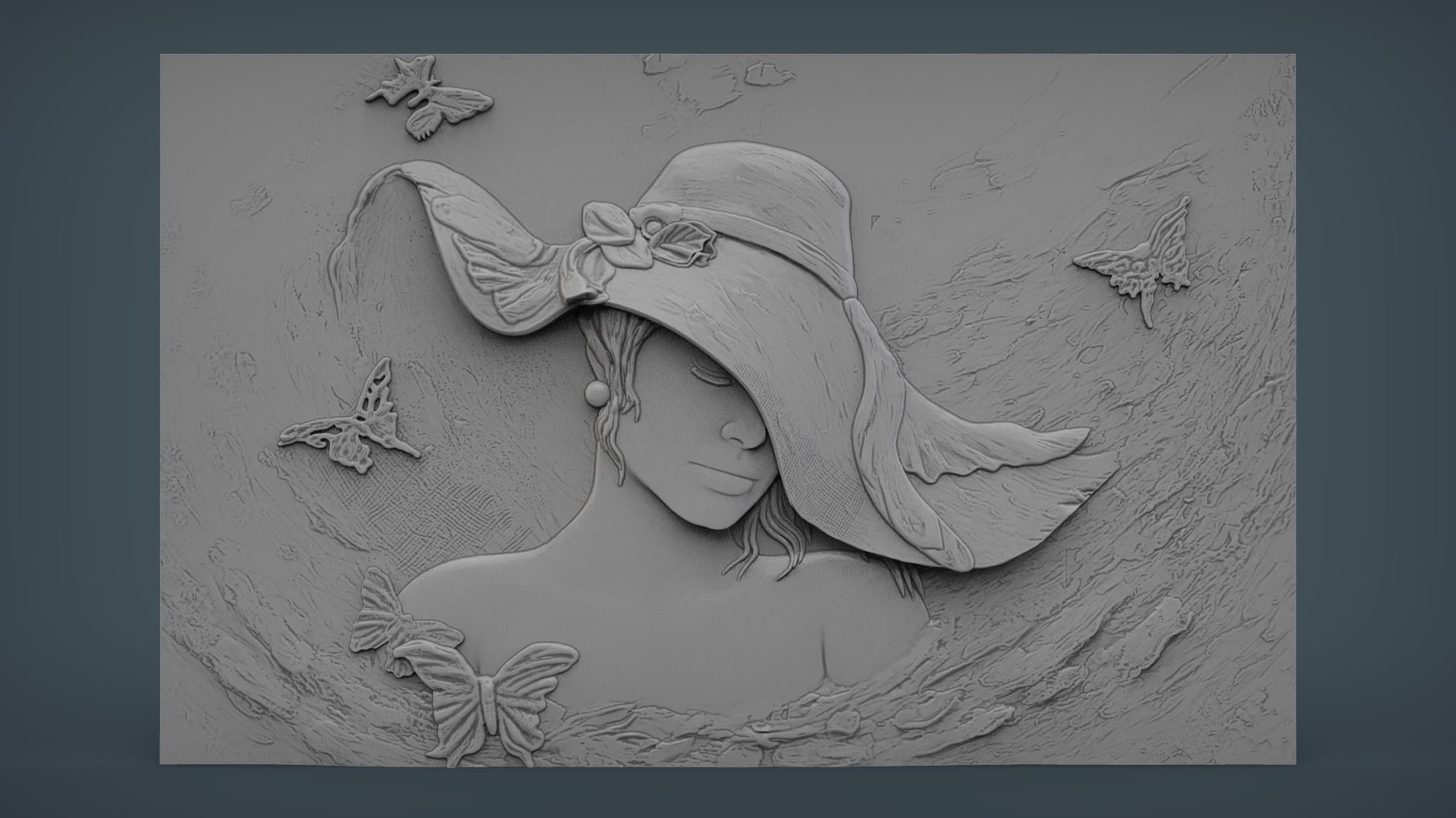 Beauty Women With Hat Bas Relief 3D model 3D printable | CGTrader