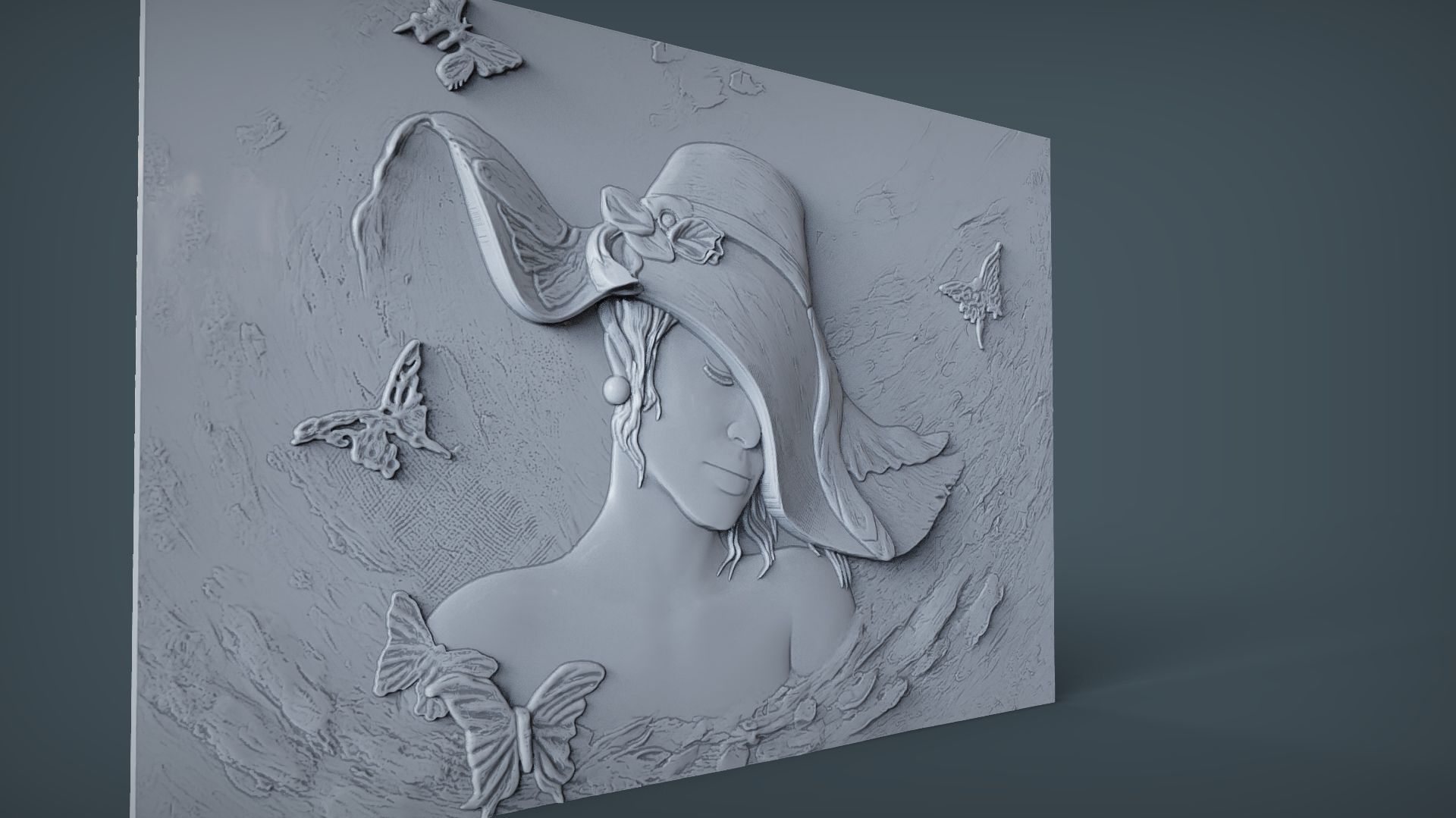 Beauty Women With Hat Bas Relief 3D model 3D printable | CGTrader