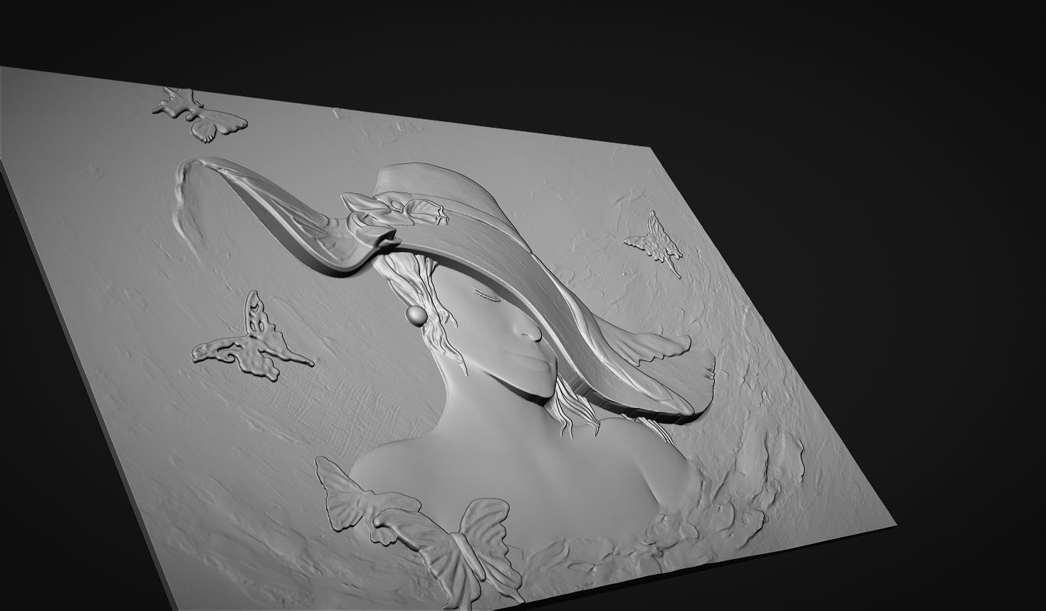 Beauty Women With Hat Bas Relief 3D model 3D printable | CGTrader