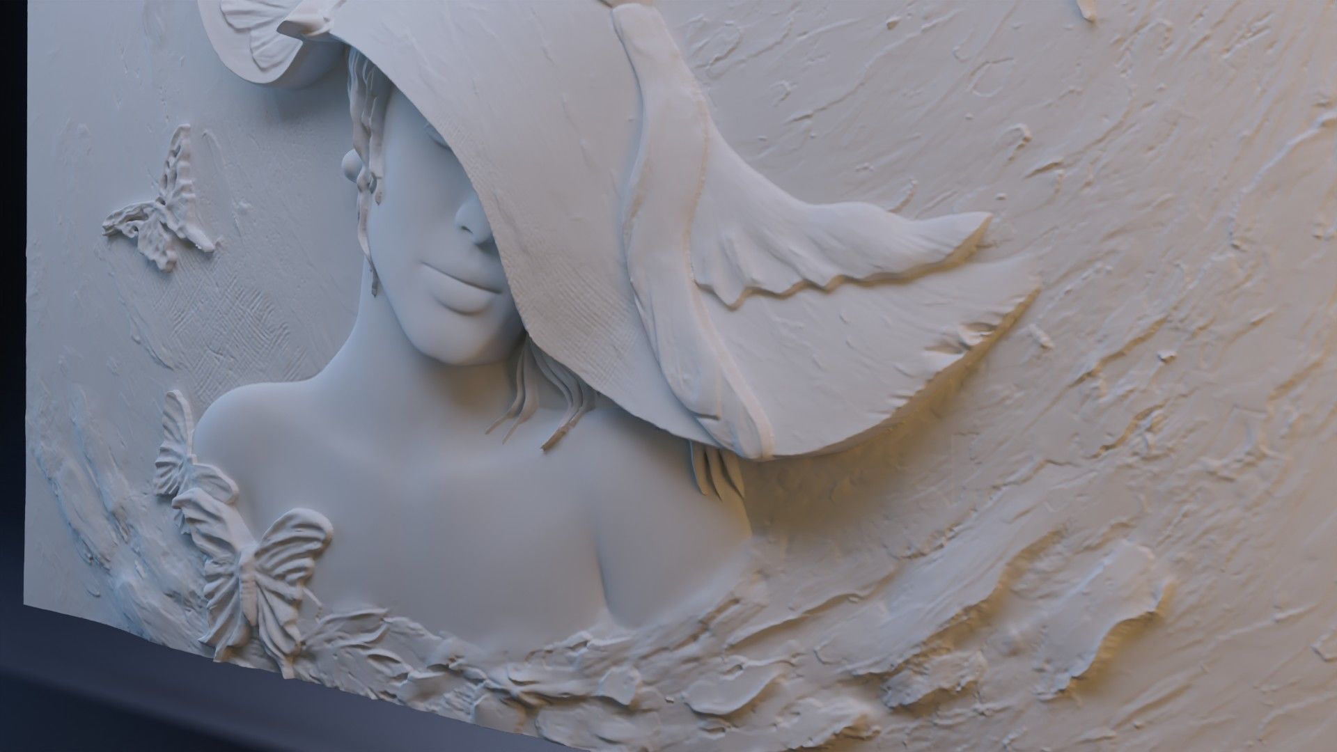Beauty Women With Hat Bas Relief 3D model 3D printable | CGTrader