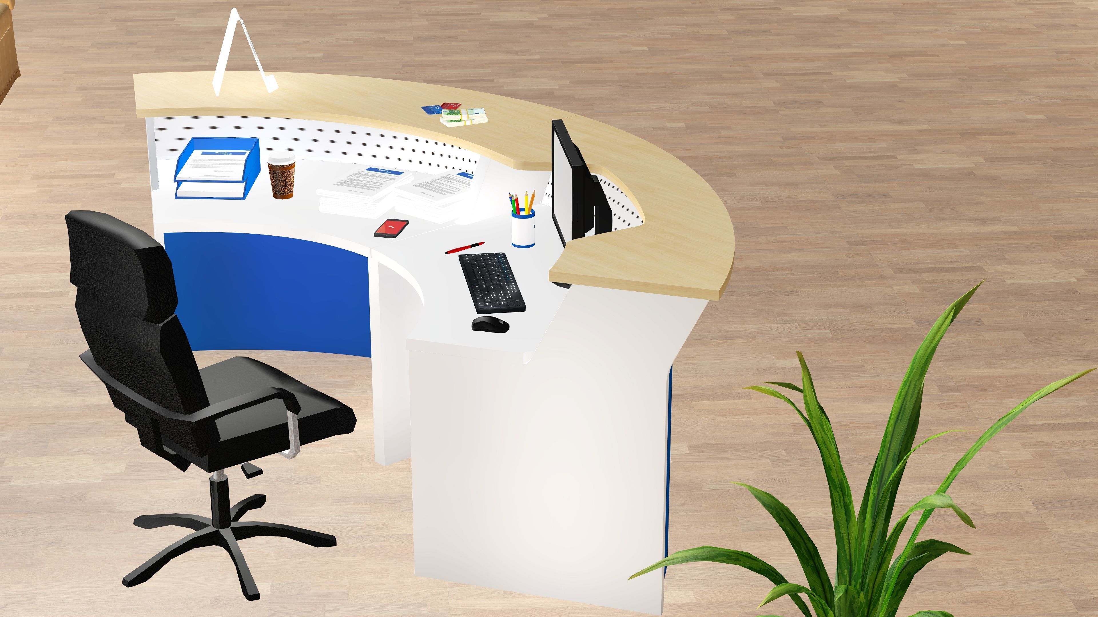 3D model Office Reception Desk With Interior 3D Model VR / AR / low ...
