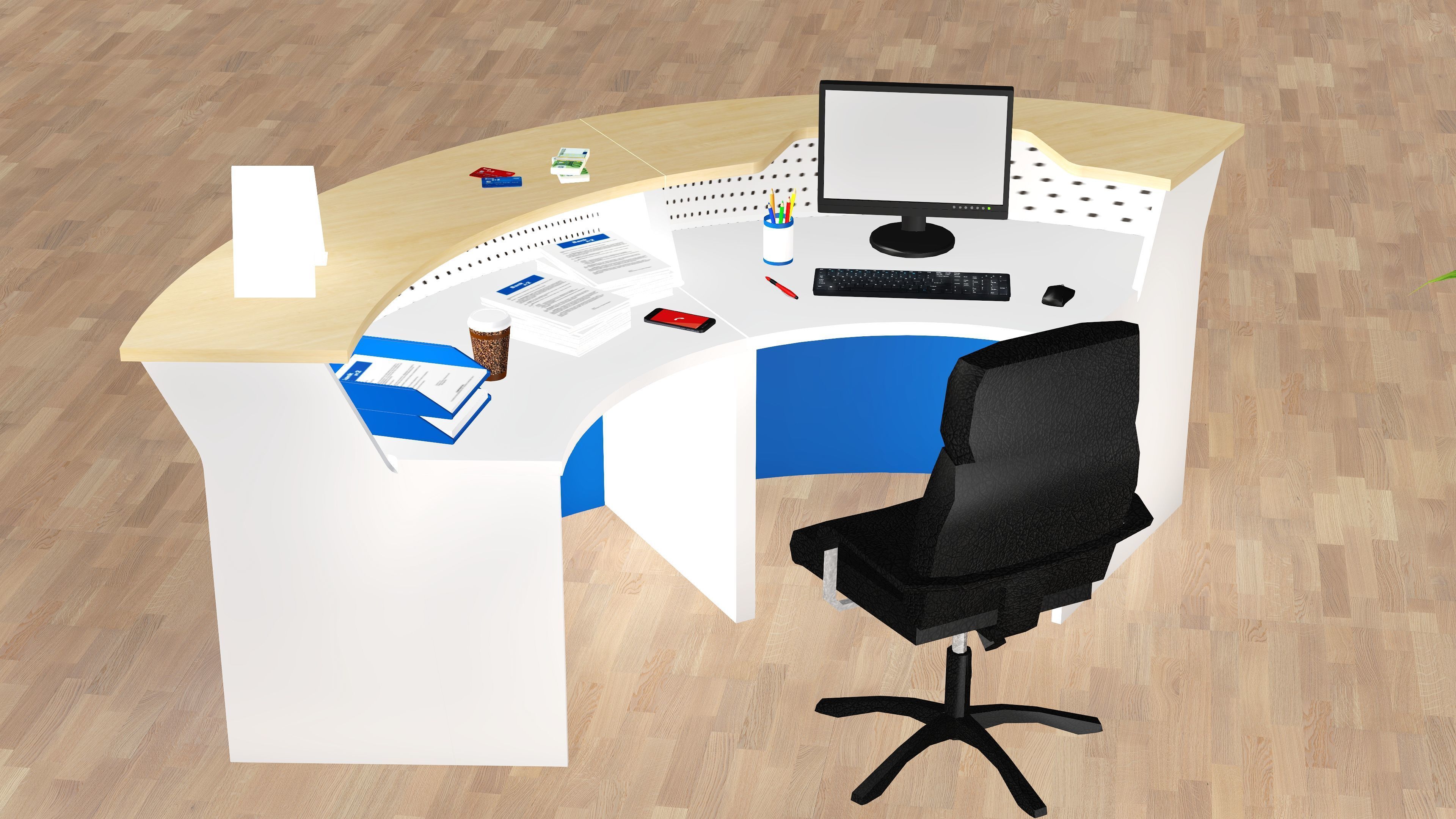 3D model Office Reception Desk With Interior 3D Model VR / AR / low ...