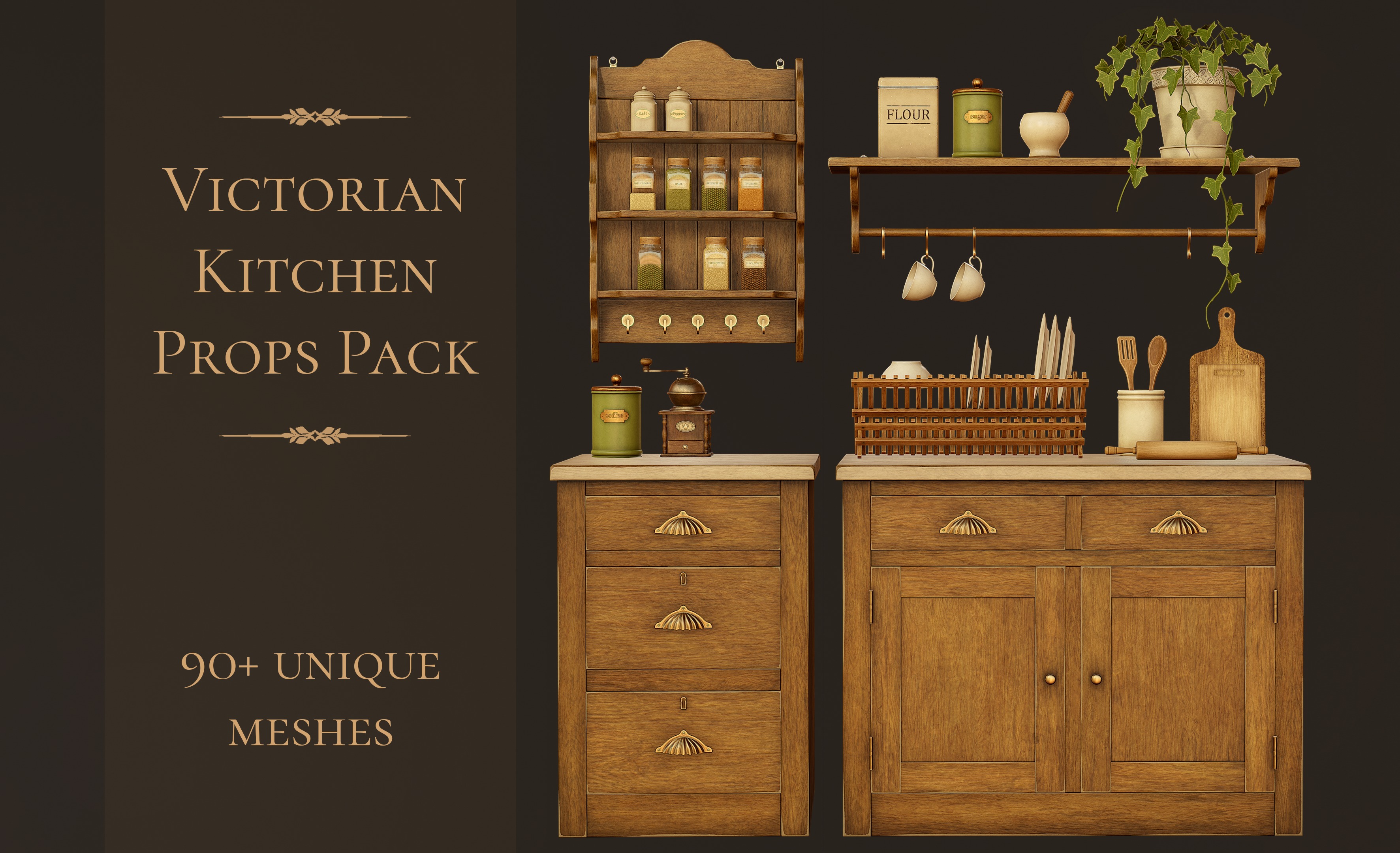 3D model Victorian Kitchen Props Pack VR / AR / low-poly | CGTrader