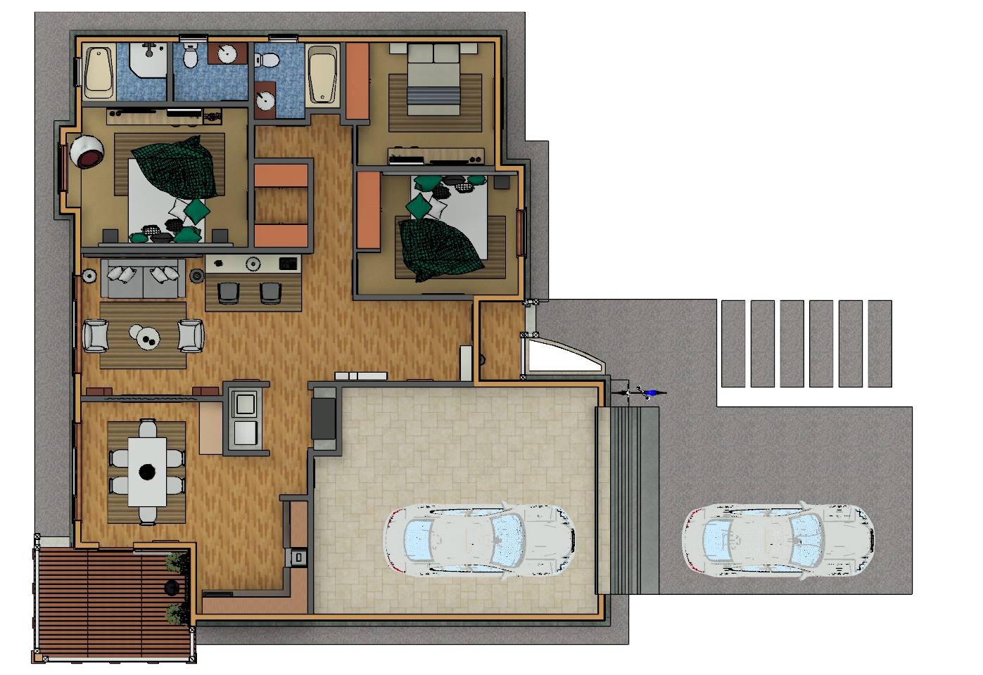 3 Bedroom Ranch House Plan 3D model animated | CGTrader