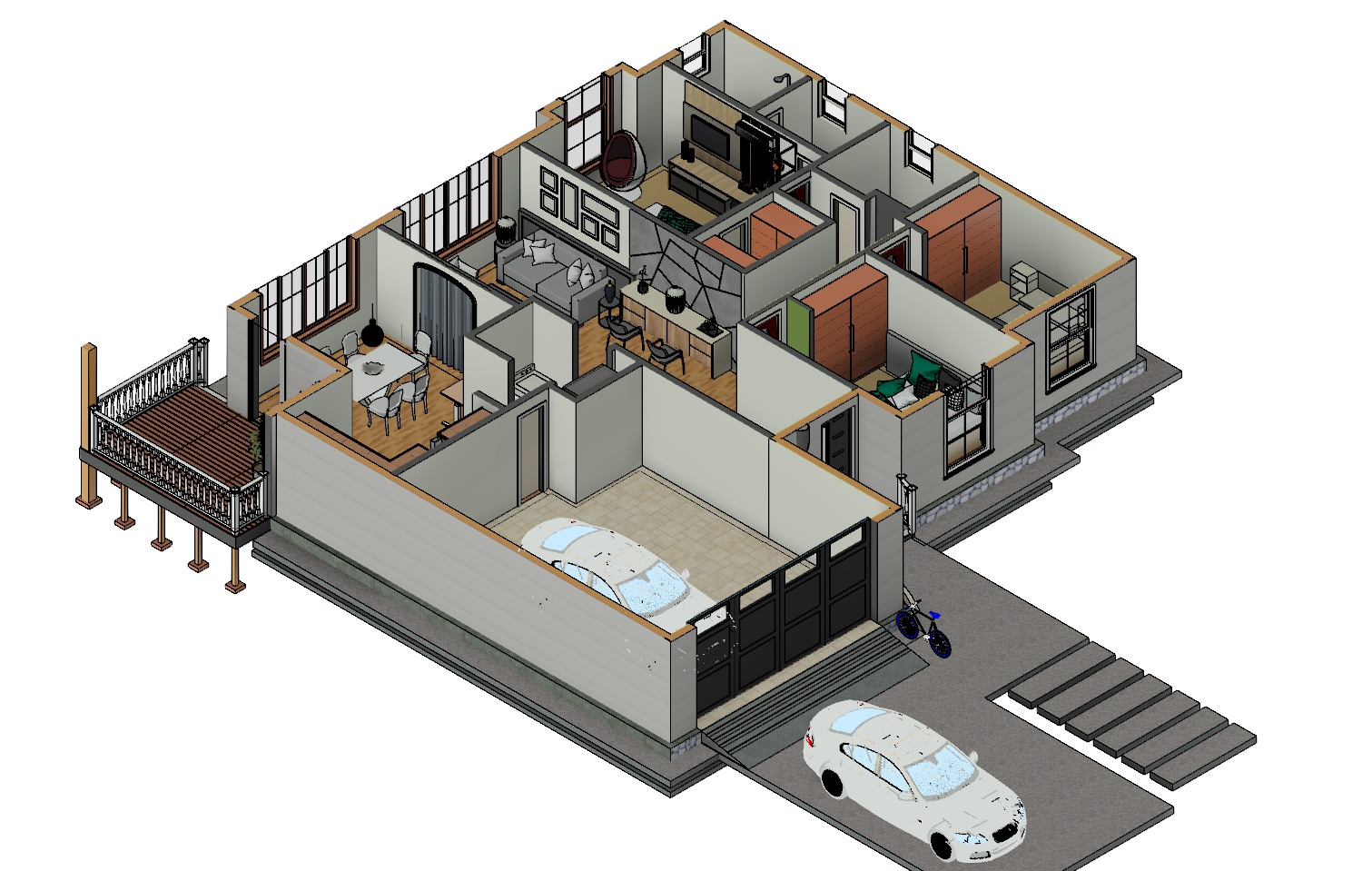 3 Bedroom Ranch House Plan 3D model animated | CGTrader