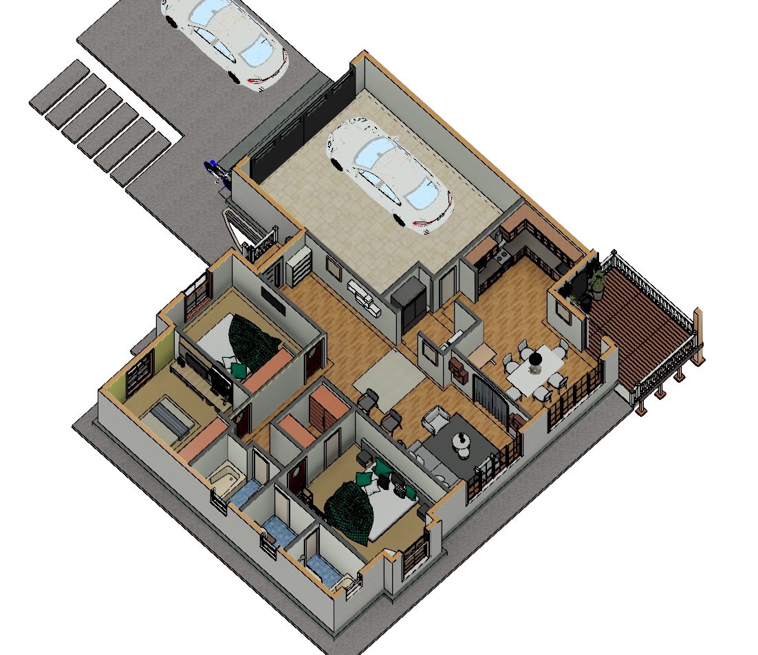 3 Bedroom Ranch House Plan 3D model animated | CGTrader