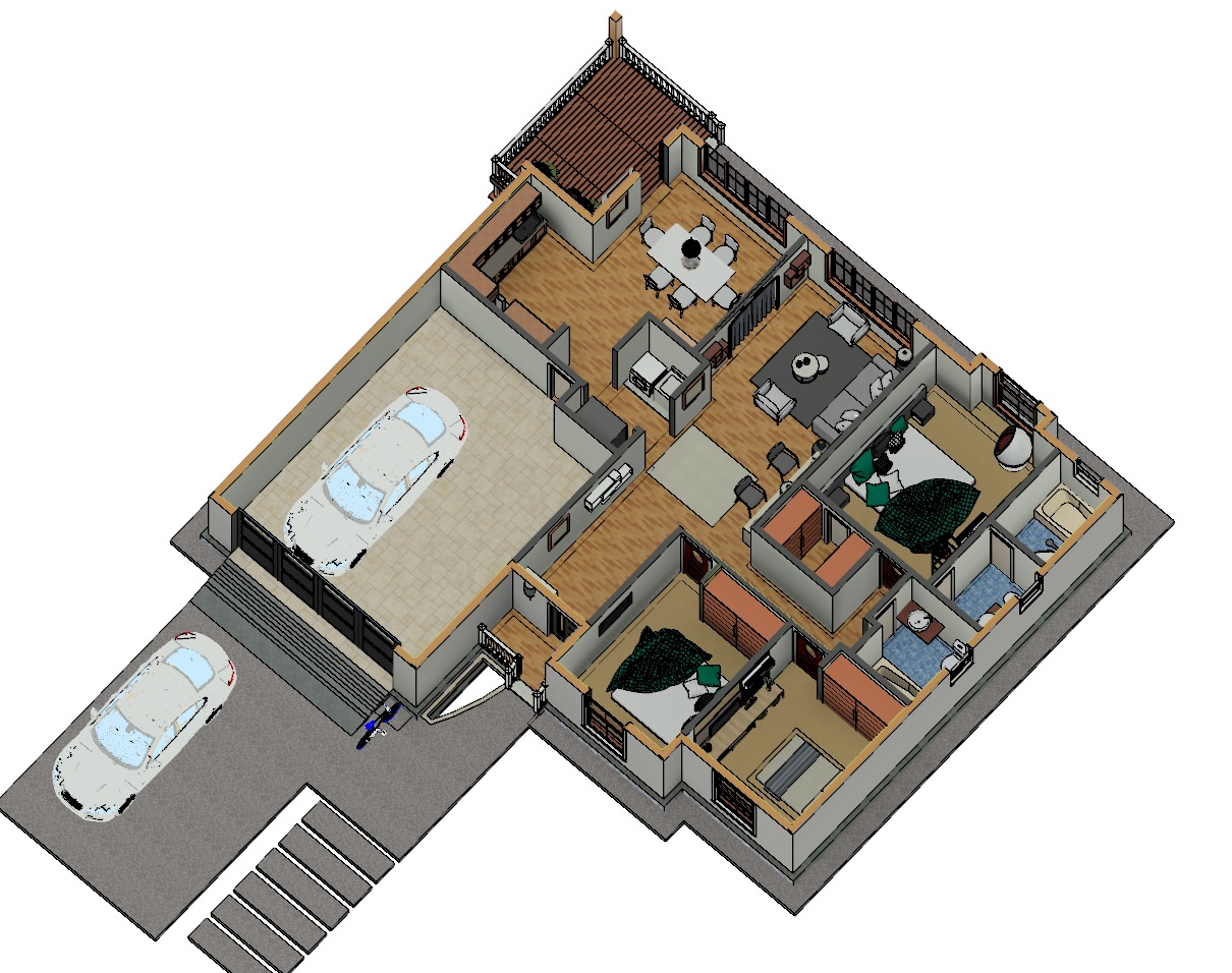 3 Bedroom Ranch House Plan 3D model animated | CGTrader