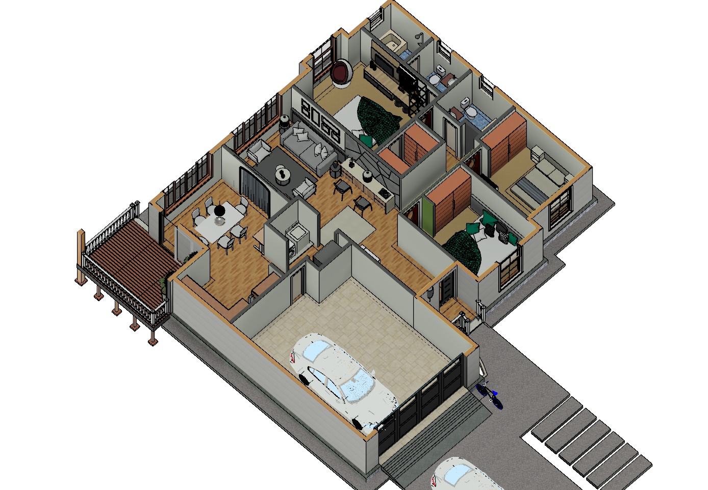 3 Bedroom Ranch House Plan 3D model animated | CGTrader