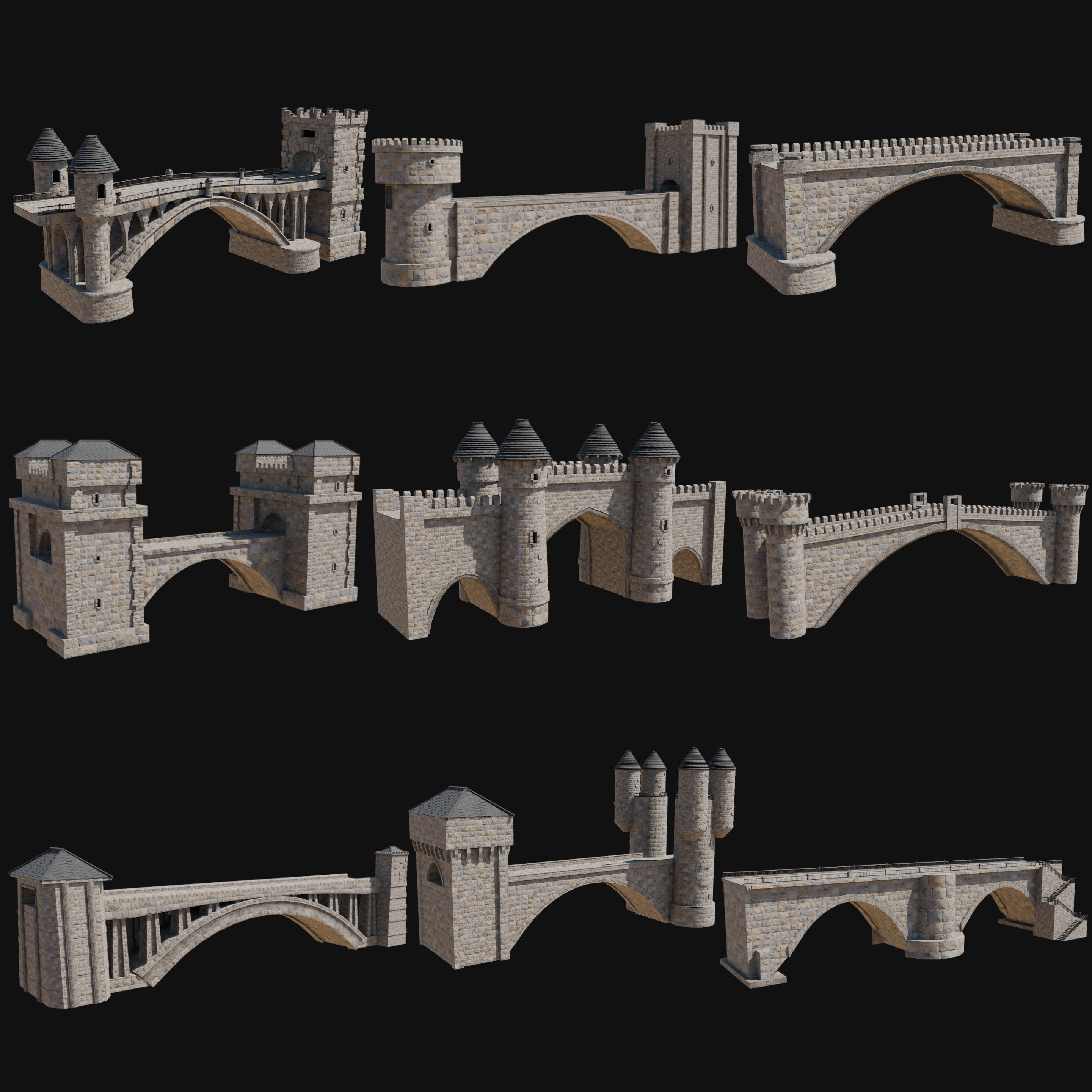 3D model HUGE MONUMENTAL FANTASY CASTLE BRIDGE FORT FORTRESS COLLECTION ...