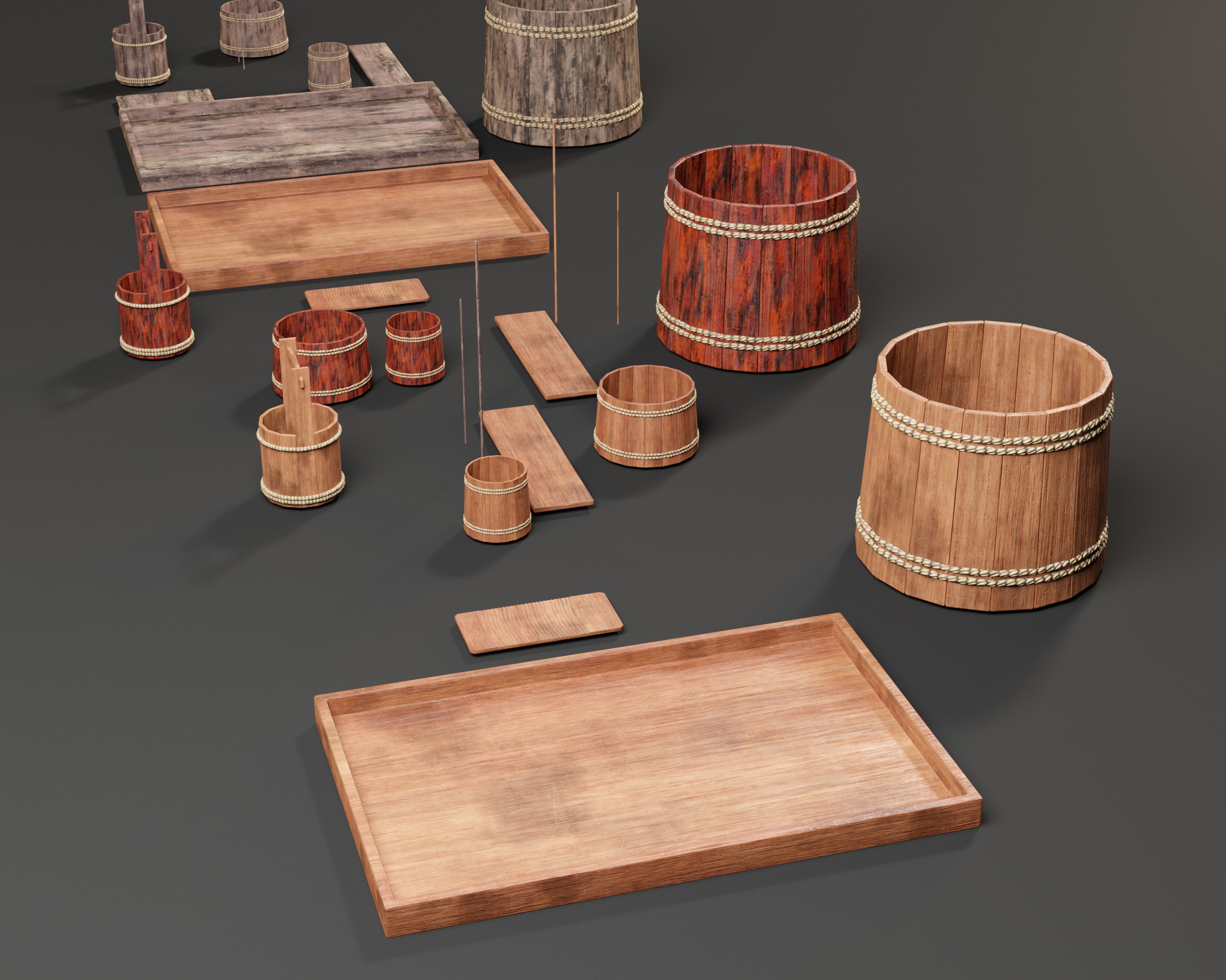 3D model Japanese Water Bucket Set VR / AR / low-poly | CGTrader