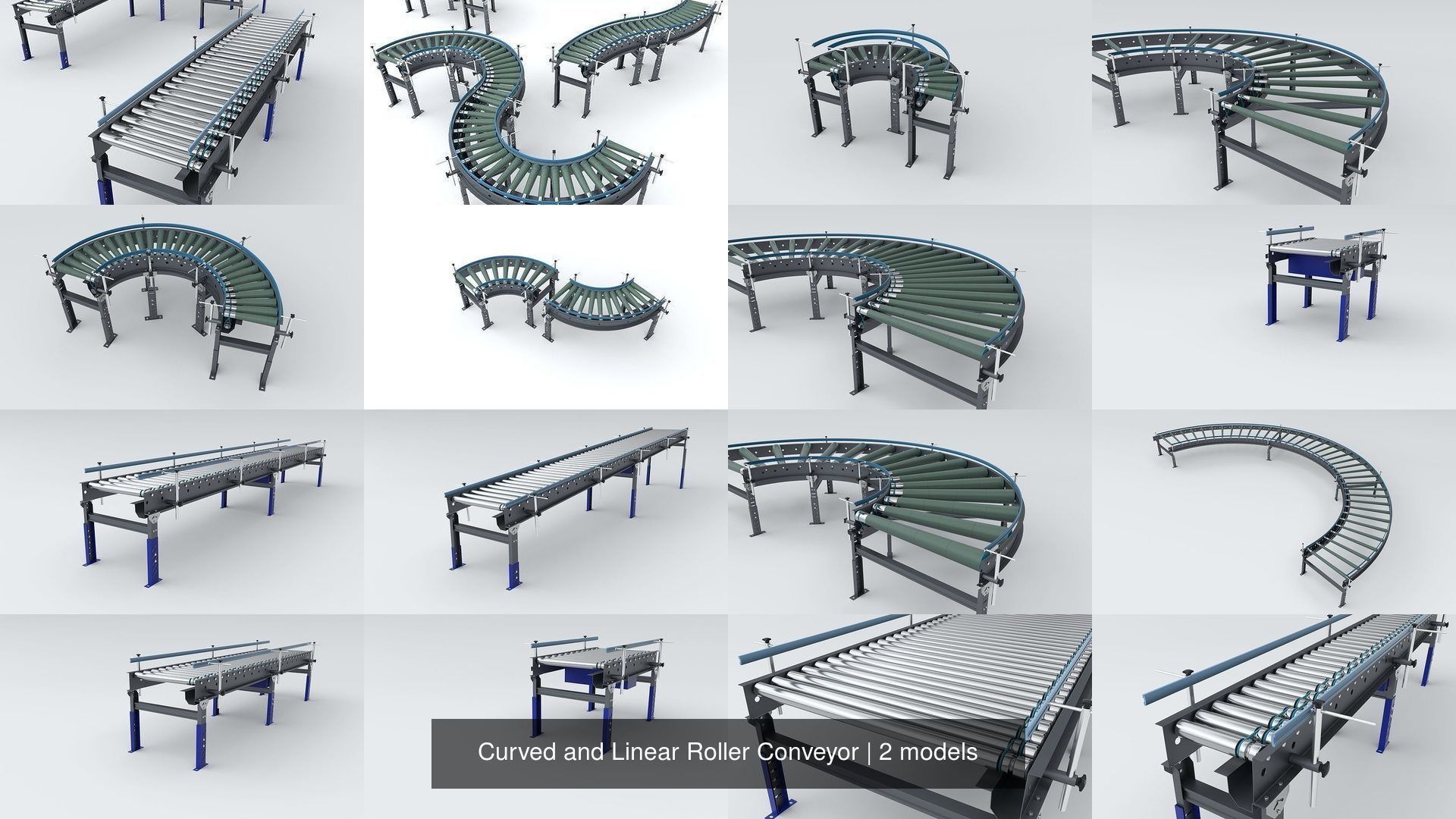 Curved and Linear Roller Conveyors Adjustable 3D Model Collection ...
