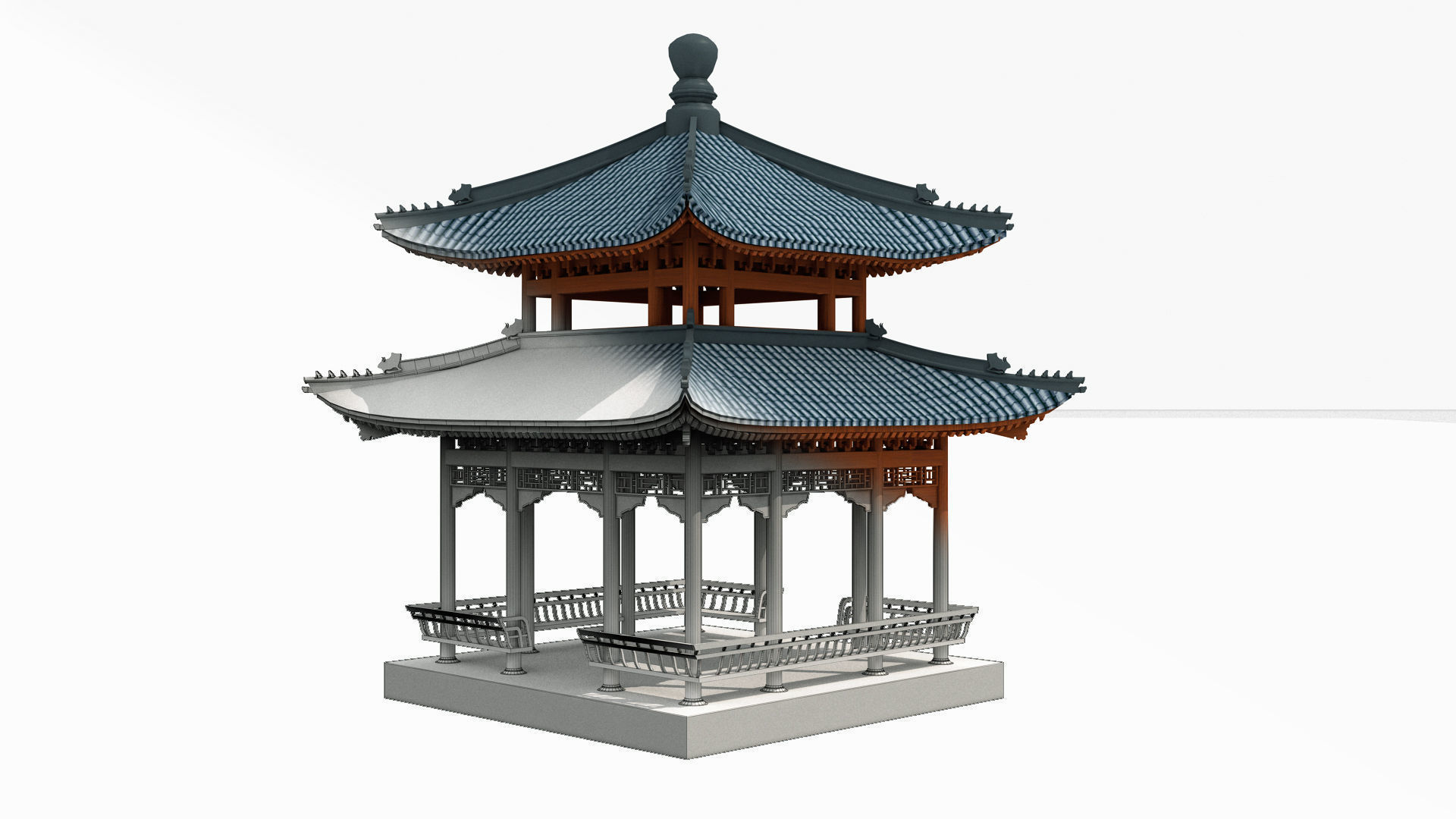 Four corner double layered pavilion 3D model | CGTrader