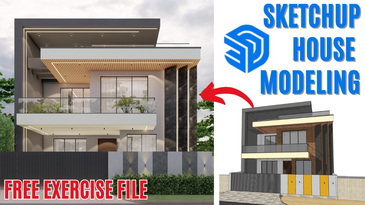 Sketchup Modern House Design 3d Modeling Tutorial free 3D model | CGTrader