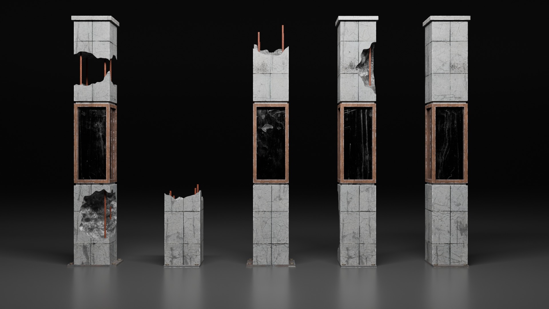 3D model Damaged Concrete Column Pack VR / AR / low-poly | CGTrader