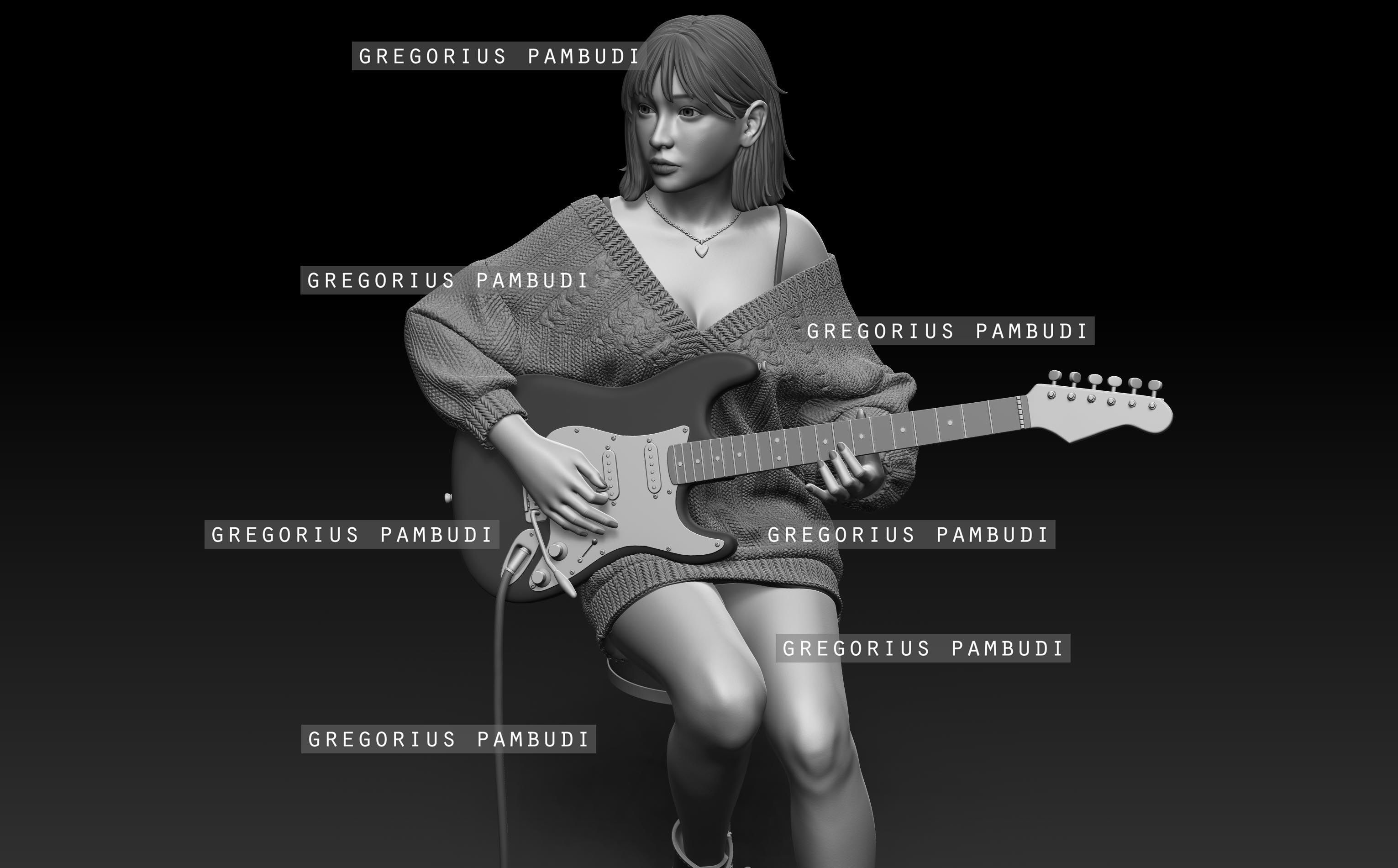 Female Guitarist Statue 3d Printable 3D model 3D printable | CGTrader