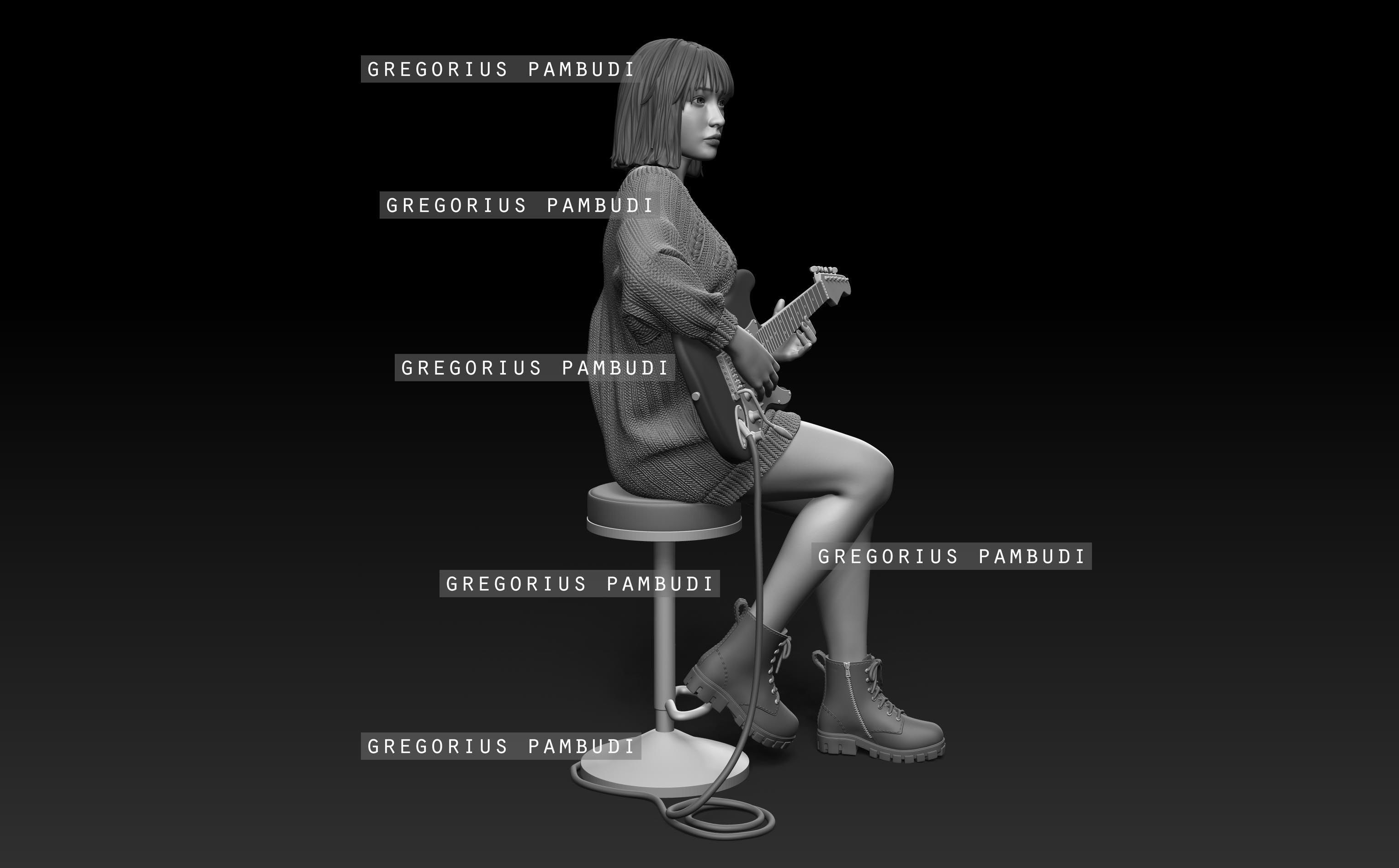 Female Guitarist Statue 3d Printable 3D model 3D printable | CGTrader