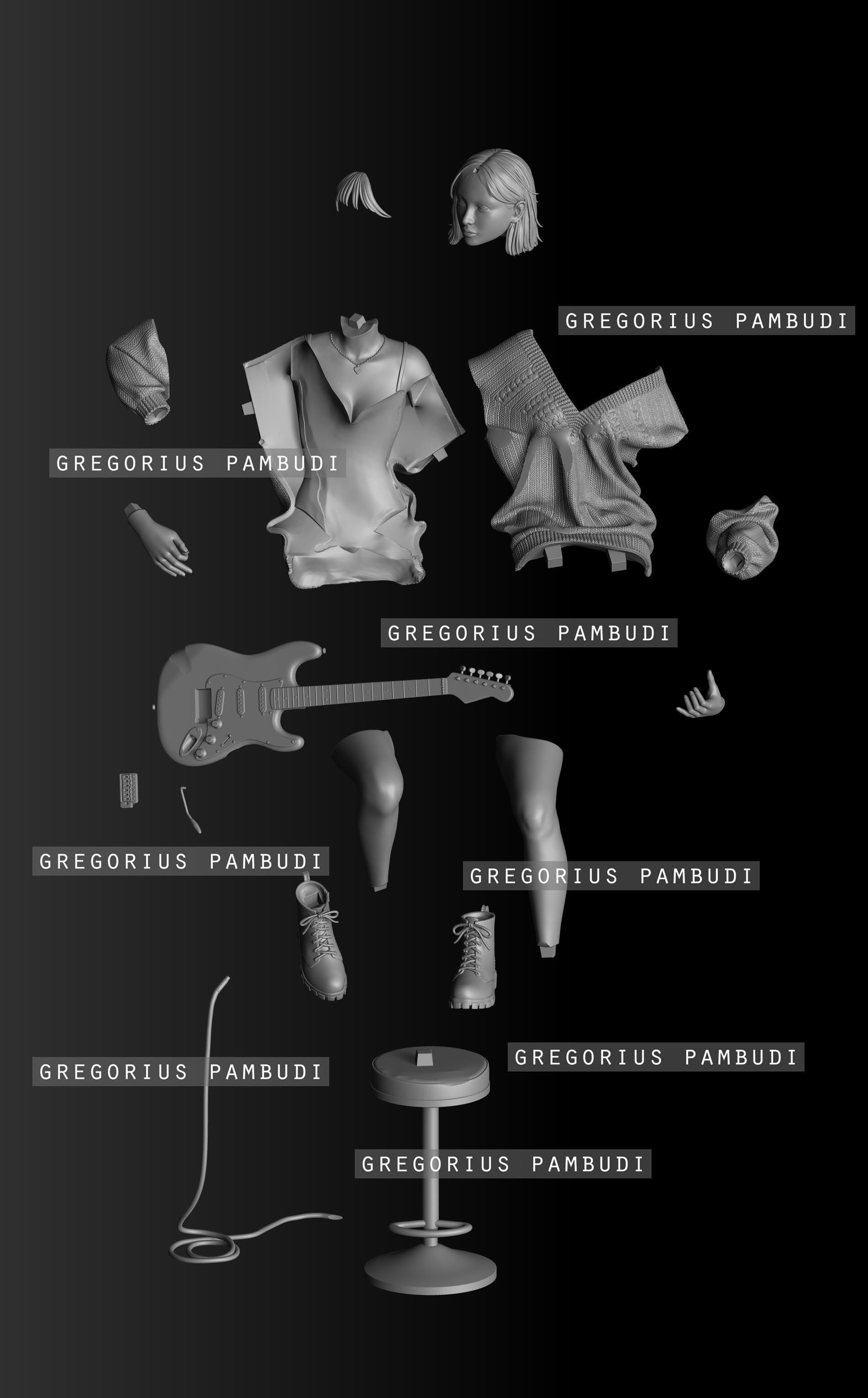 Female Guitarist Statue 3d Printable 3D model 3D printable | CGTrader