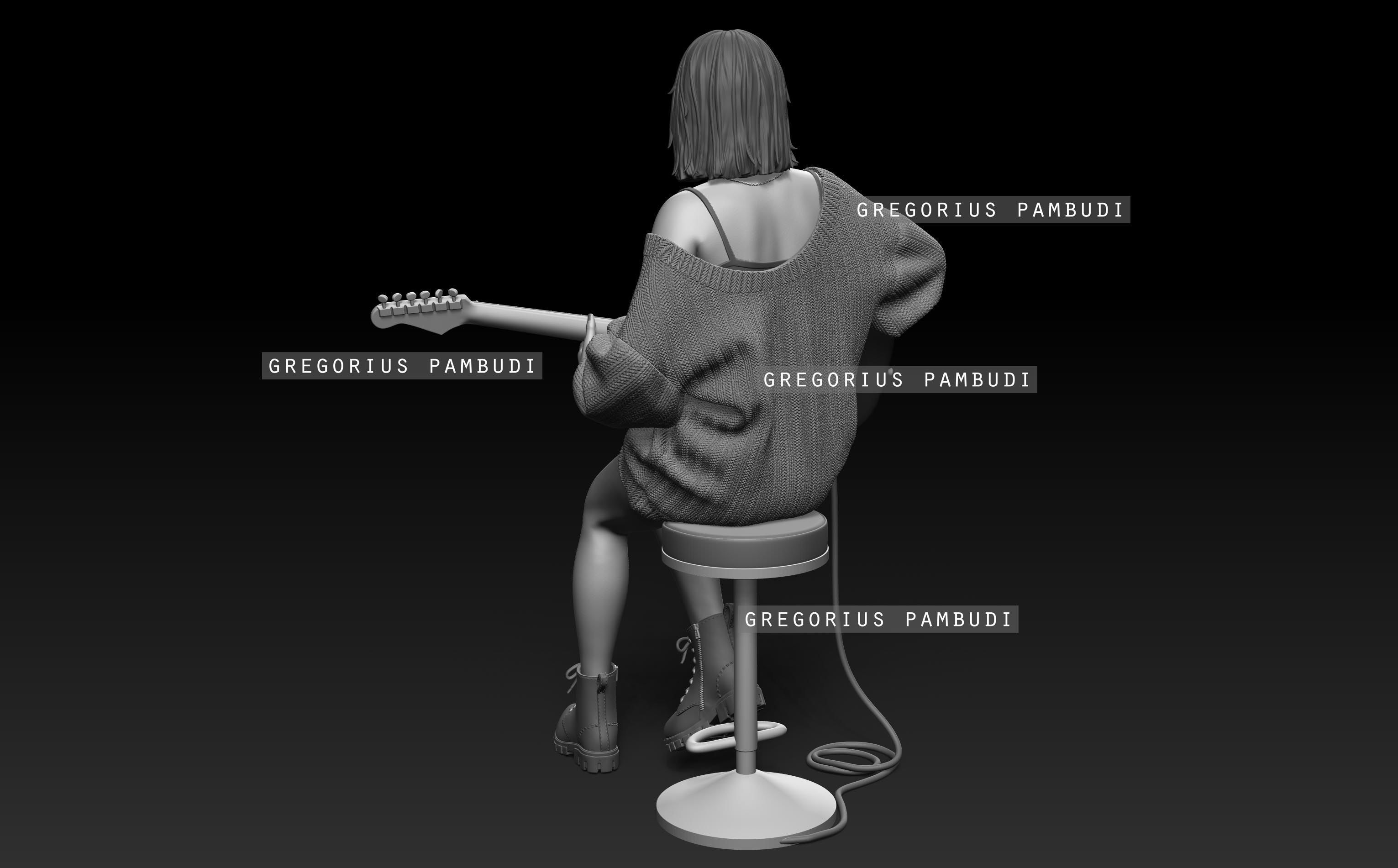 Female Guitarist Statue 3d Printable 3D model 3D printable | CGTrader