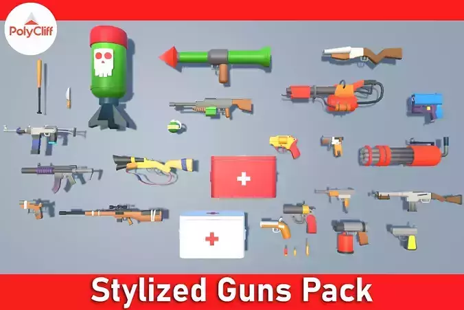 3D model Toony Series - Tiny Guns - stylized weapon pack - 20 assets VR ...